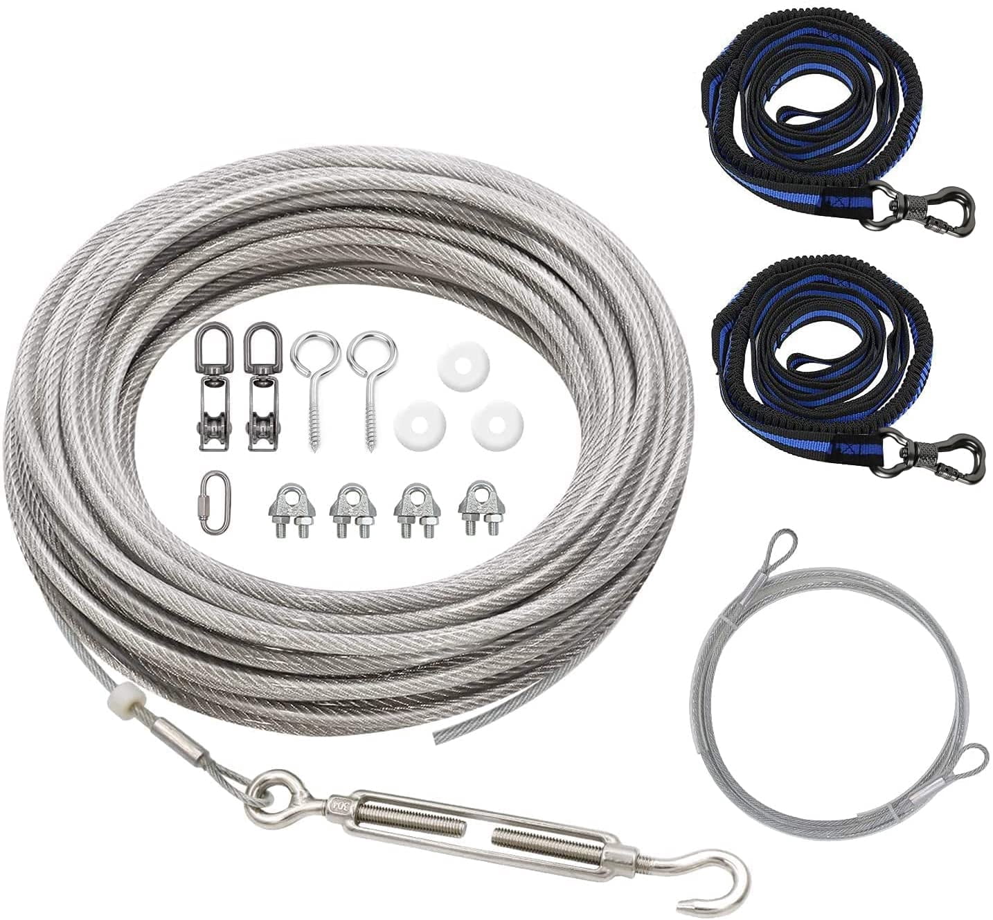 100FT Dog Trolley Runner Cable for 2 Dogs, Tie Out Cable for Small ...