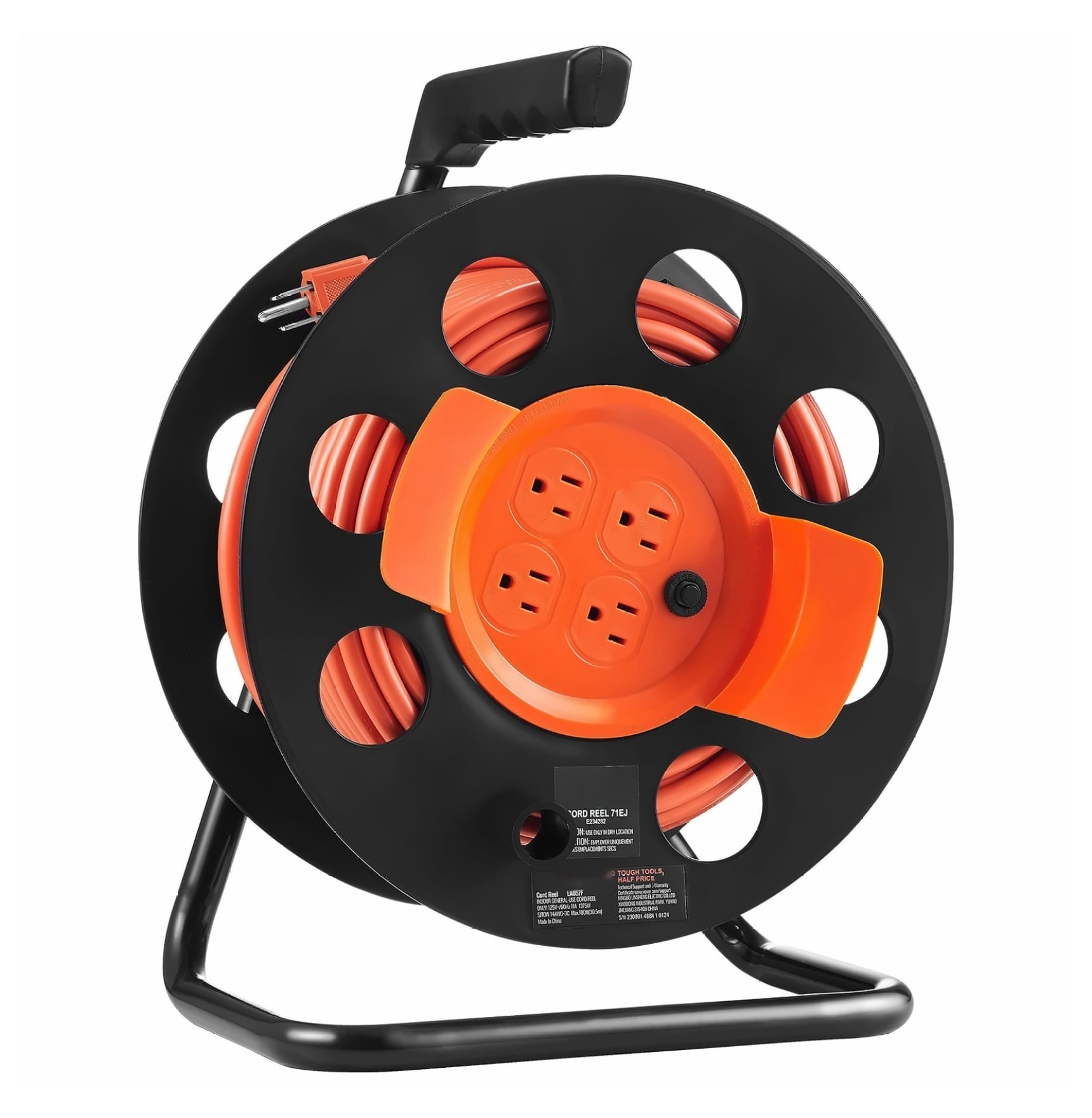 100FT Extension Cord Reel with 4 Outlets - Heavy Duty 14AWG SJTOW ...