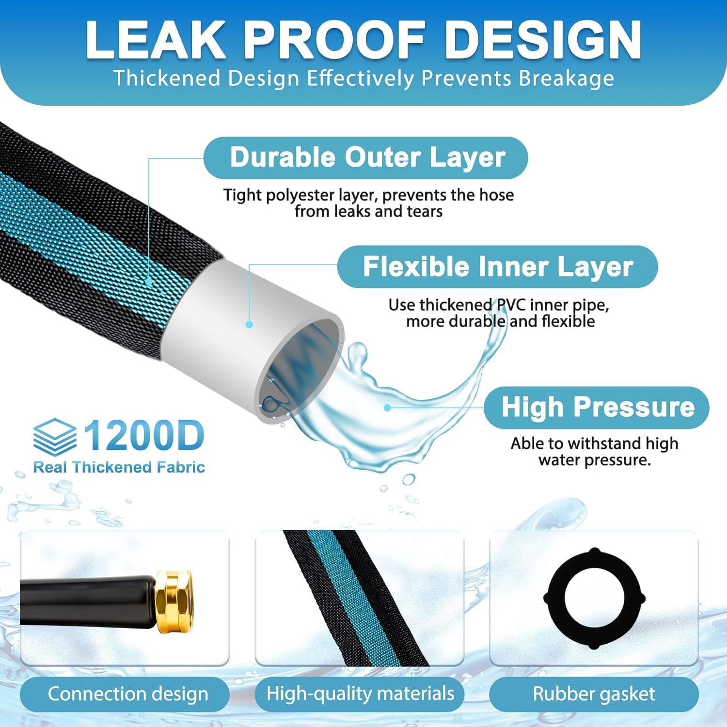 100FT Garden Hose, Non-Expandable Kink-Free Flexible Hose with 10 Spray ...