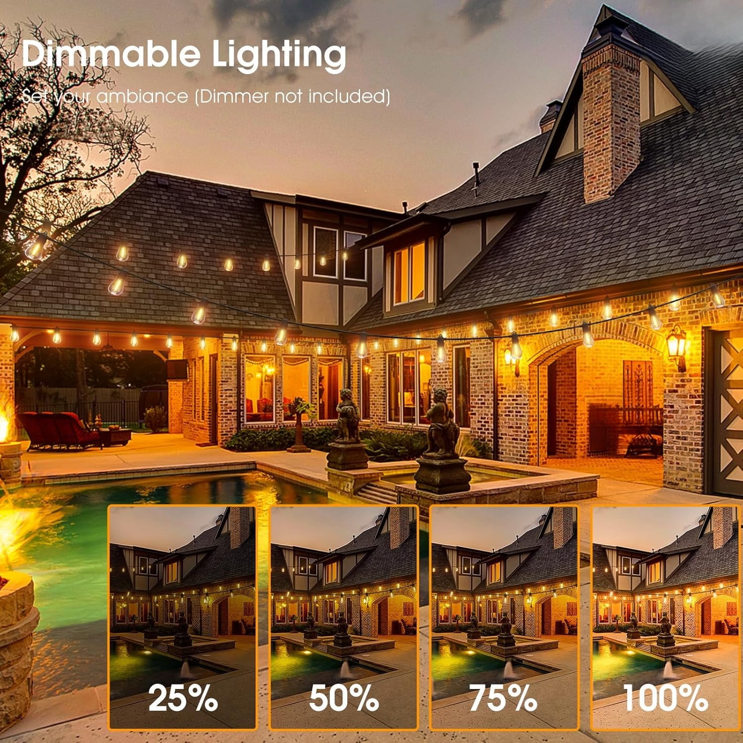 “100FT LED Outdoor String Lights with Shatterproof Edison Bulbs – Heavy ...