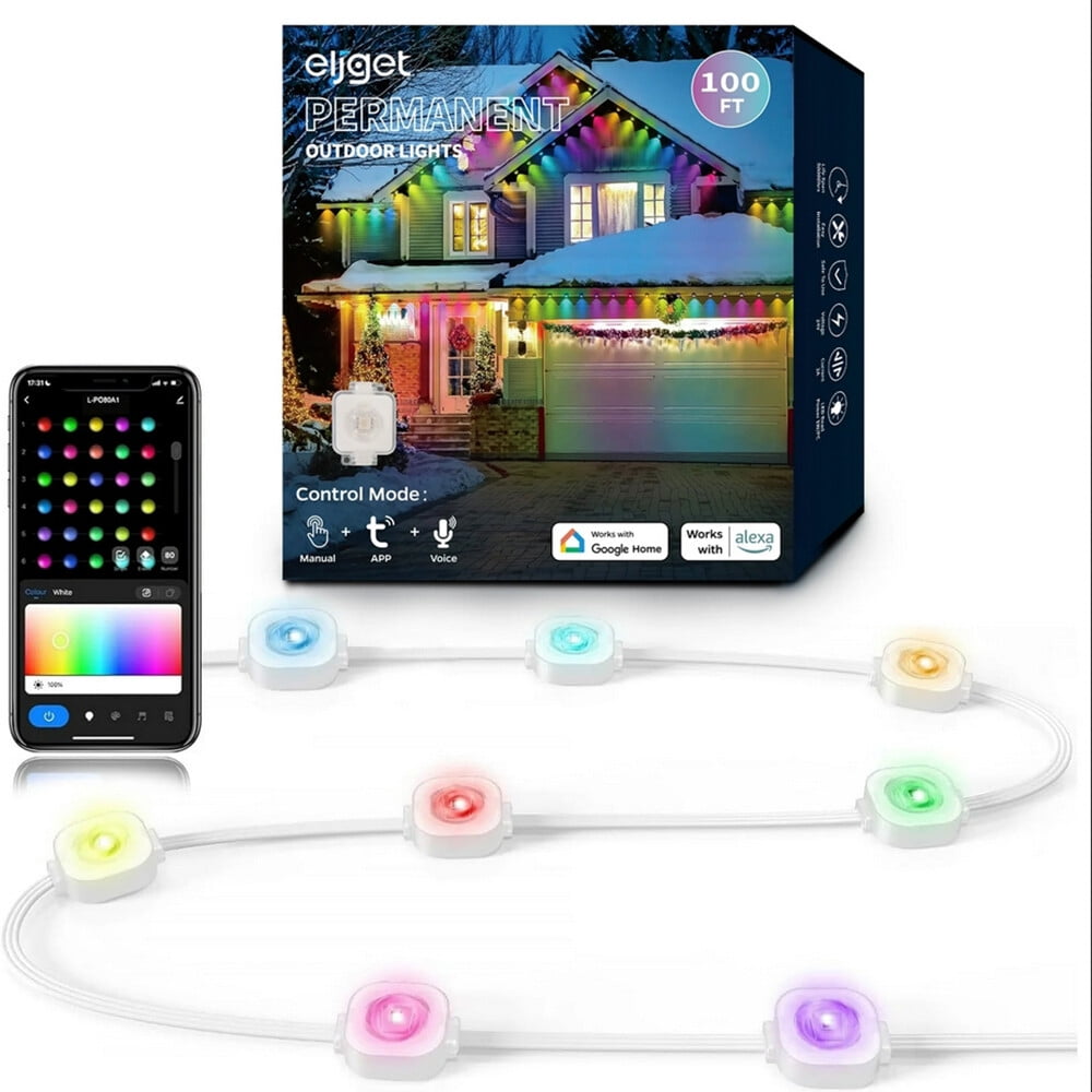 100FT LED Permanent Outdoor Eaves Lights Smart RGB IC WIFI Bluetooth ...