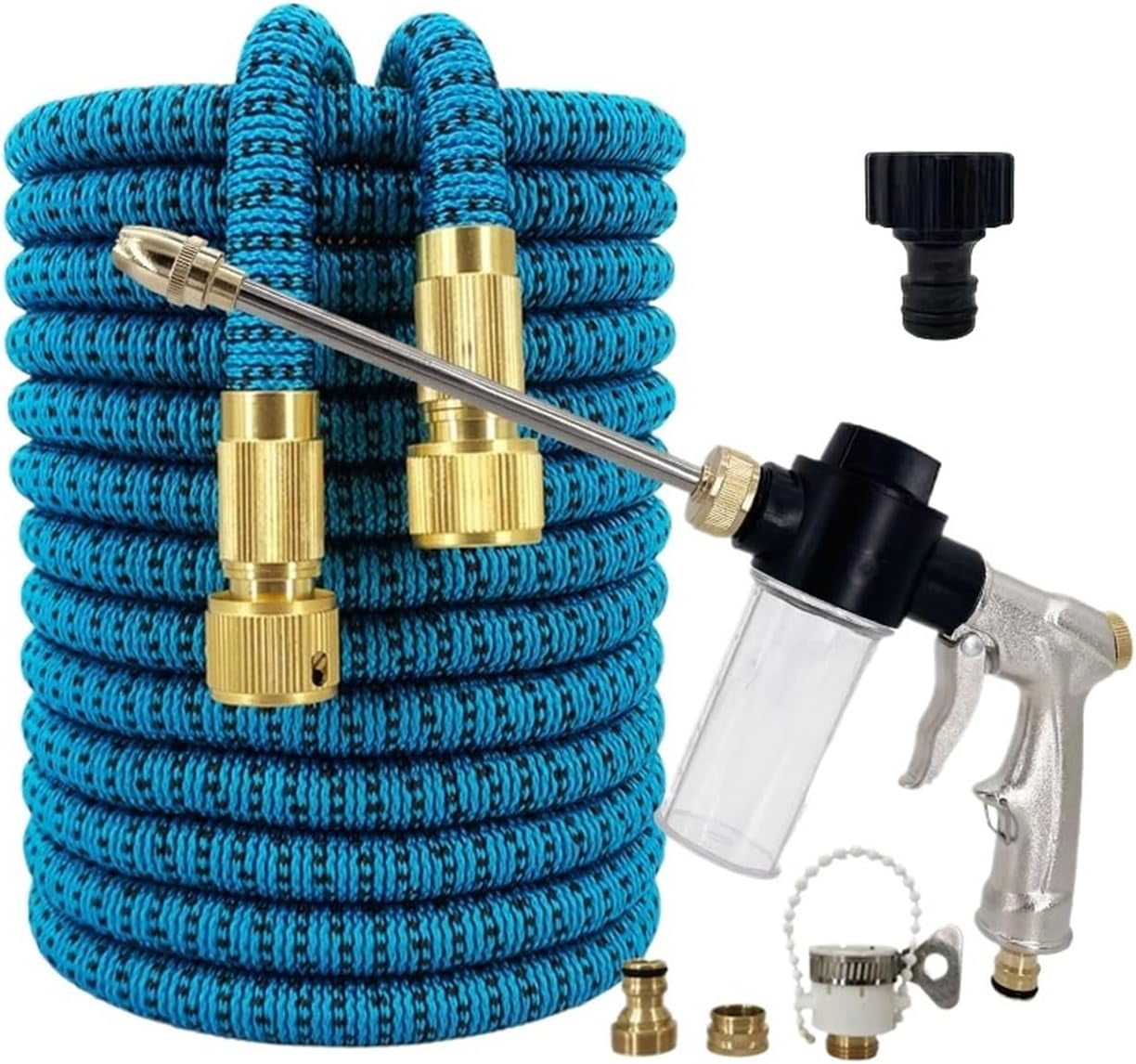 100FT Lake Blue Expandable Garden Water Hose Expandable Double Metal ...