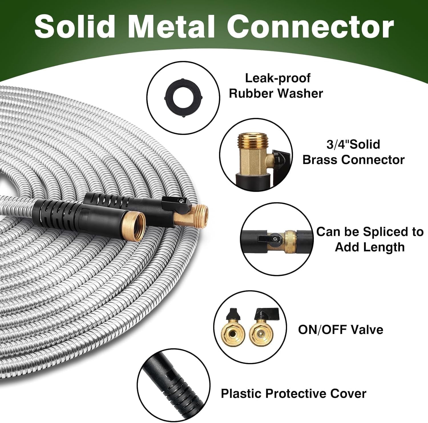 100FT Metal Garden Hose 304 Stainless Steel Flexible Water Hose - No ...