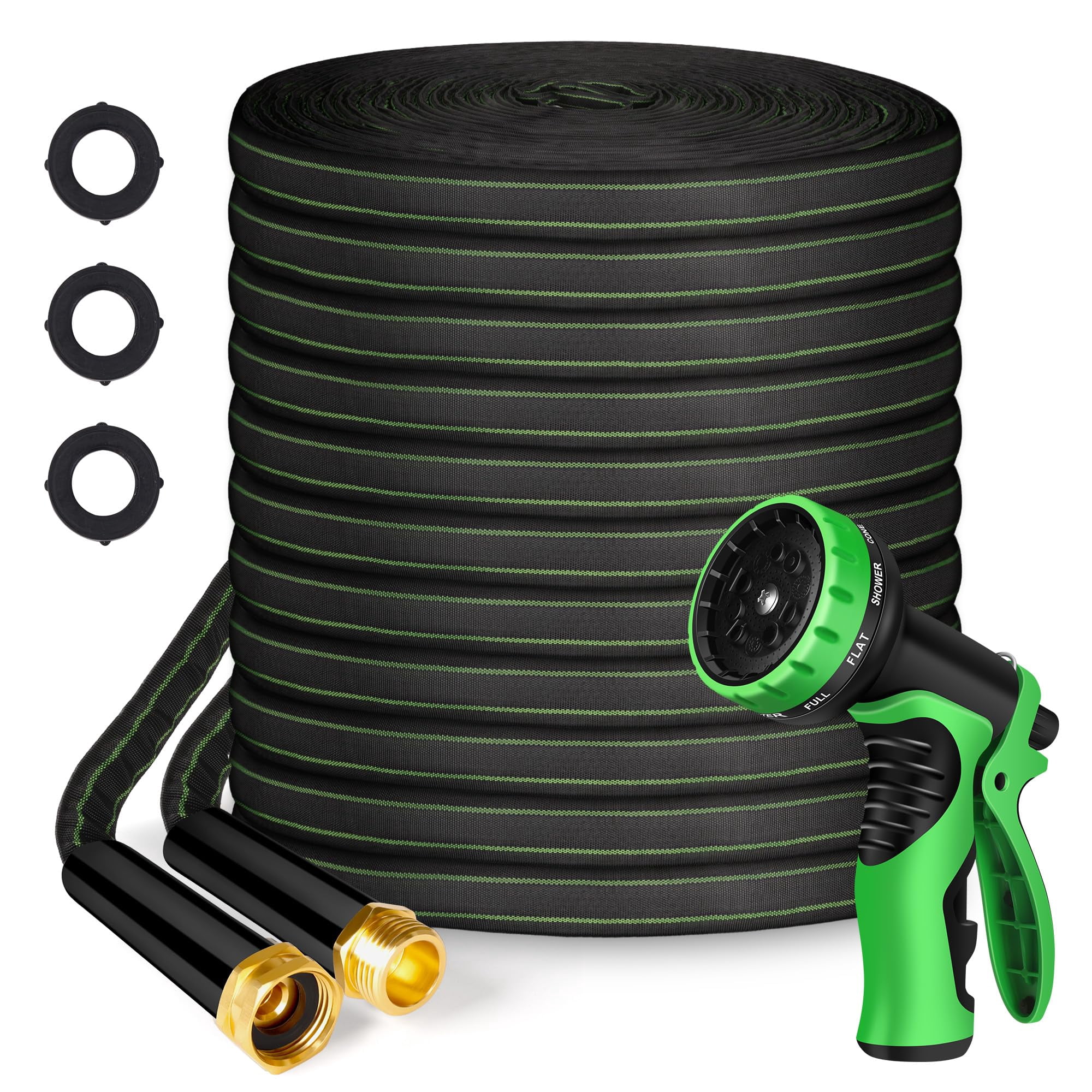 100FT Non-Expandable Garden Hose, Black Fabric with 3/4" Aluminum ...