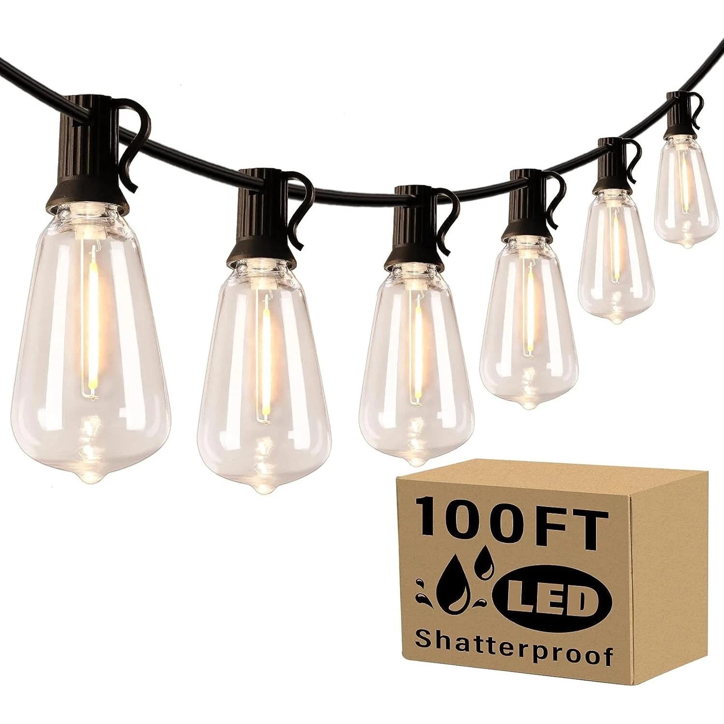 100FT Outdoor String Lights for Patio Waterproof Connectable ST38 LED ...