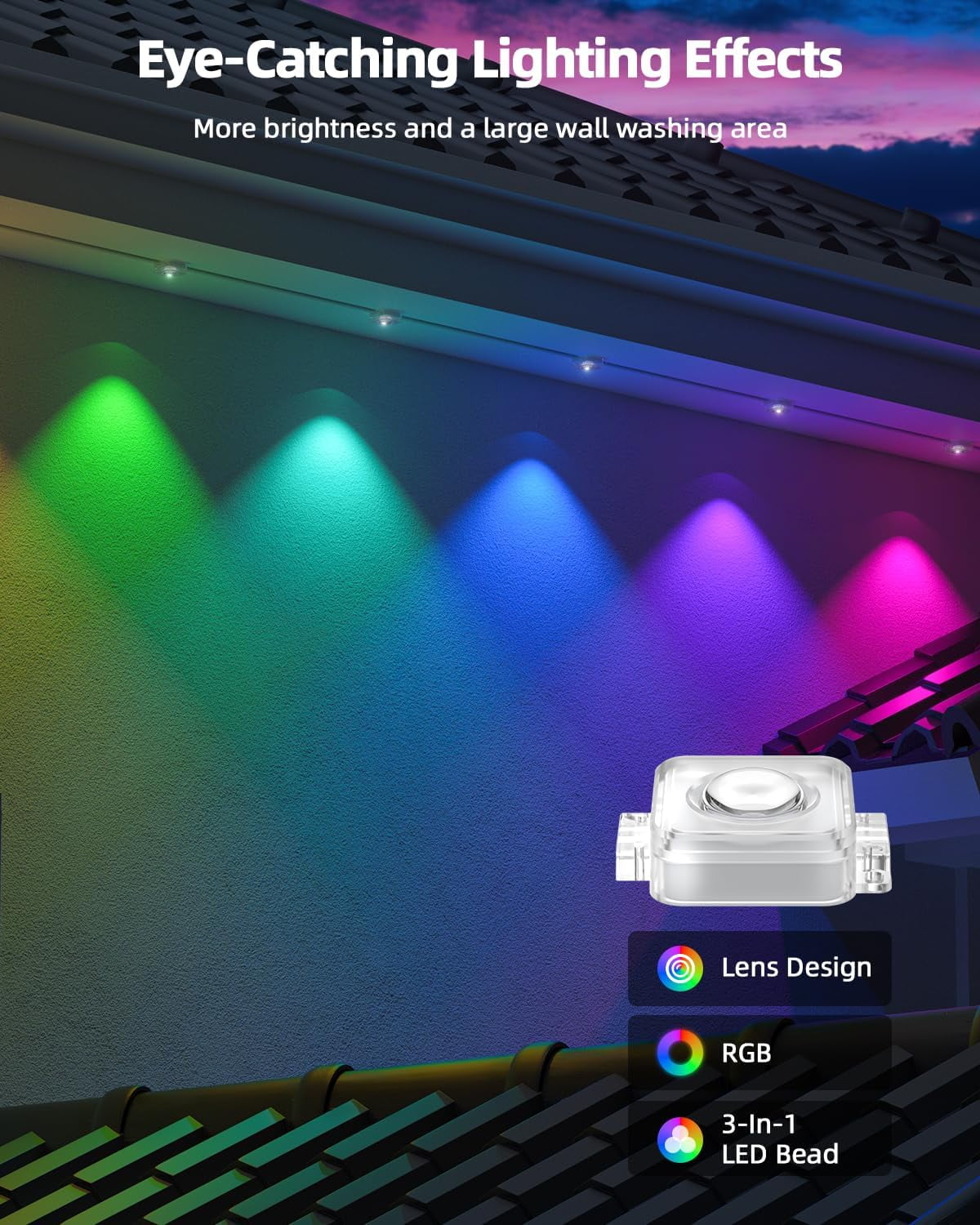 100FT Permanent Outdoor Lights with 60 LED Lights, RGB+ Eaves Lights ...