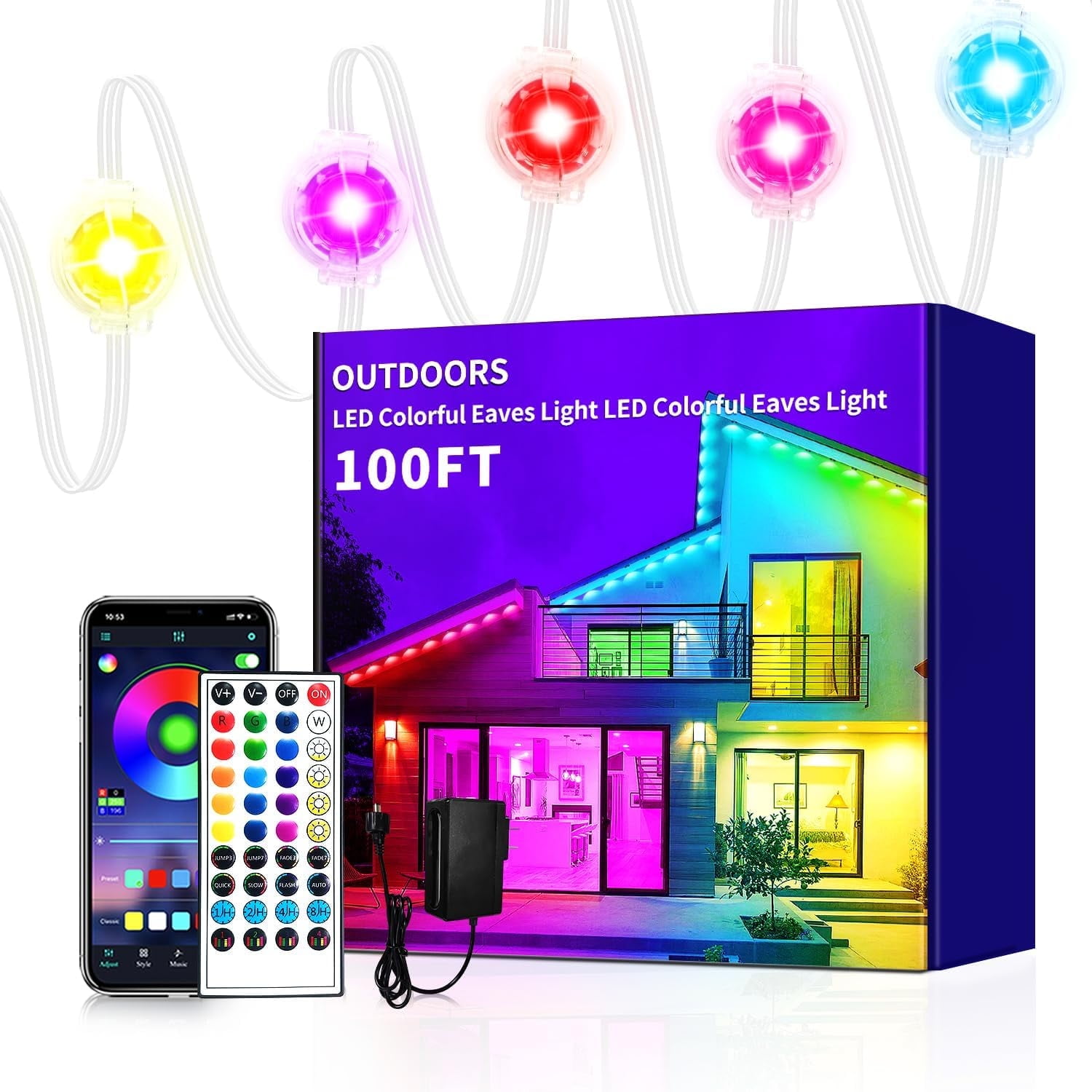 100FT Permanent Outdoor Lights for House, RGB Eave Light with APP ...