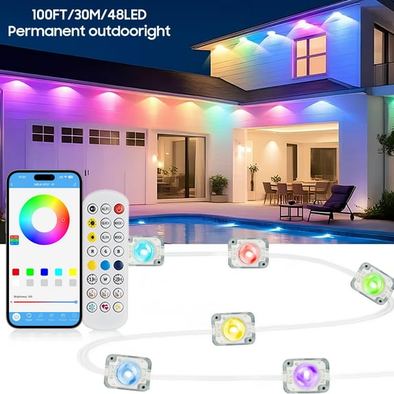 100FT RGBIC Smart permanent outdoor lights Permanent Outdoor Lights ...