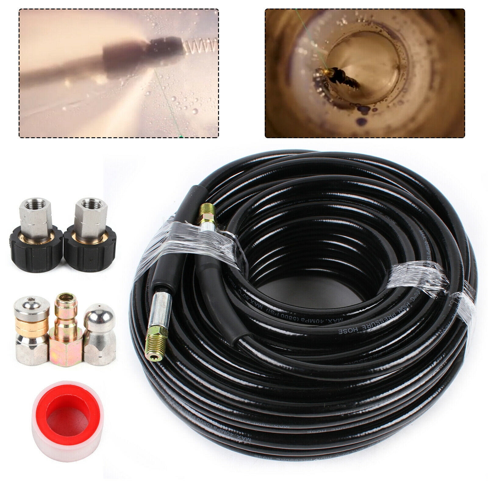100FT Sewer Jetter Kit For Pressure Washer Drain Cleaner Hose 1/4"M-NPT ...