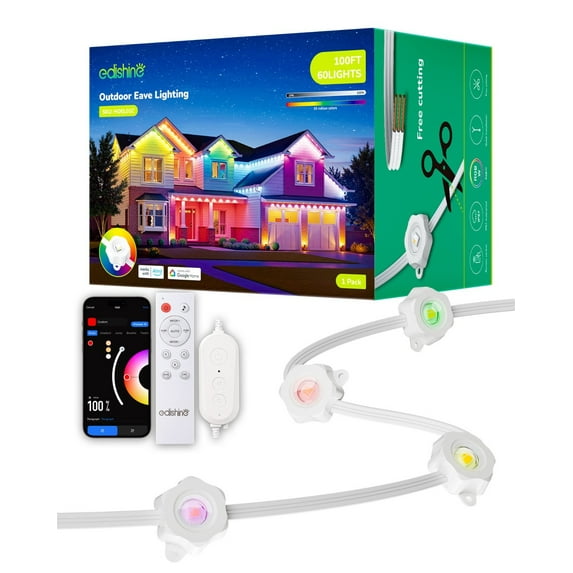 100FT Smart Permanent Outdoor Lights RGBW App Voice Control for Holiday ...
