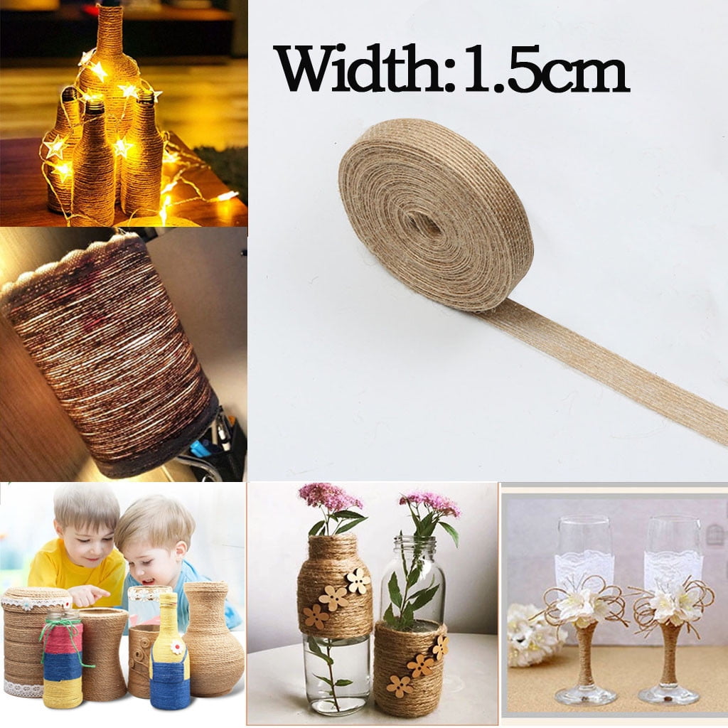 100Fens 1 Roll Natural Burlap Ribbons Rustic Jute Ribbon 1.5cm Thin ...