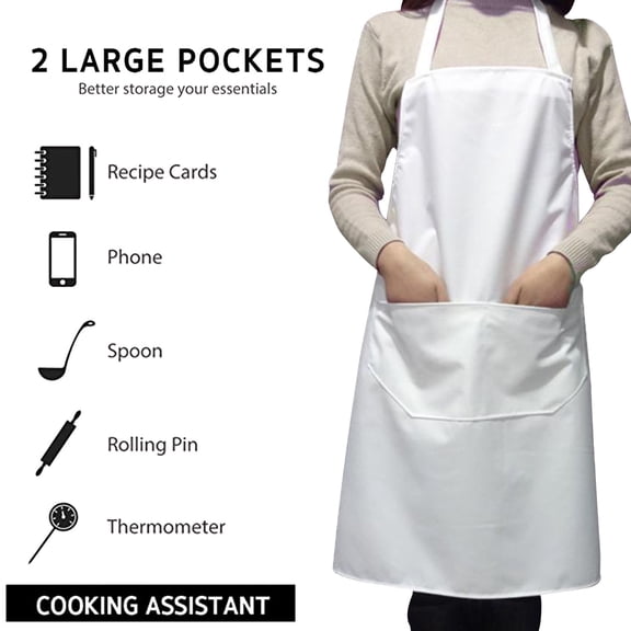 Syntus 2 Pack Adjustable Bib Apron with 2 Pockets, Waterdrop Resistant ...