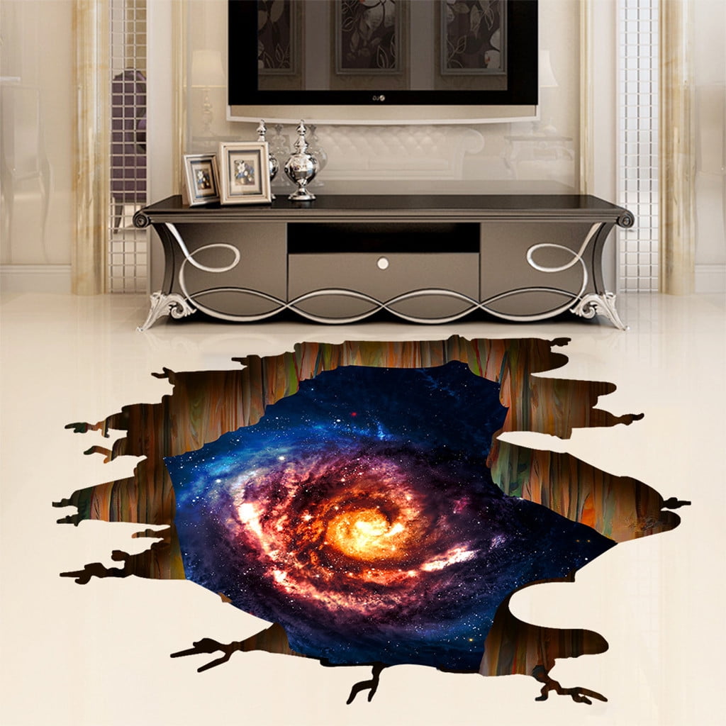 100Fens 3D Night Sky Broken Wall Space Planet Wall Stickers Floor ...