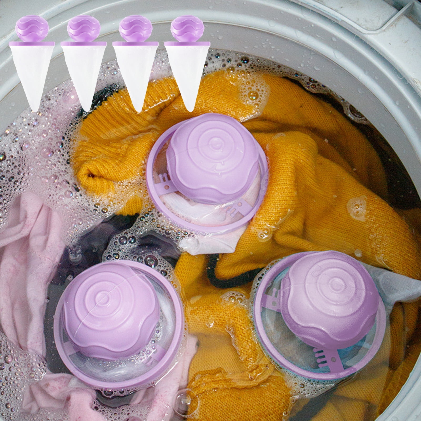 100Fens 4 Pcs Washing Machine Hair Catcher Floating Lint Mesh Bag ...