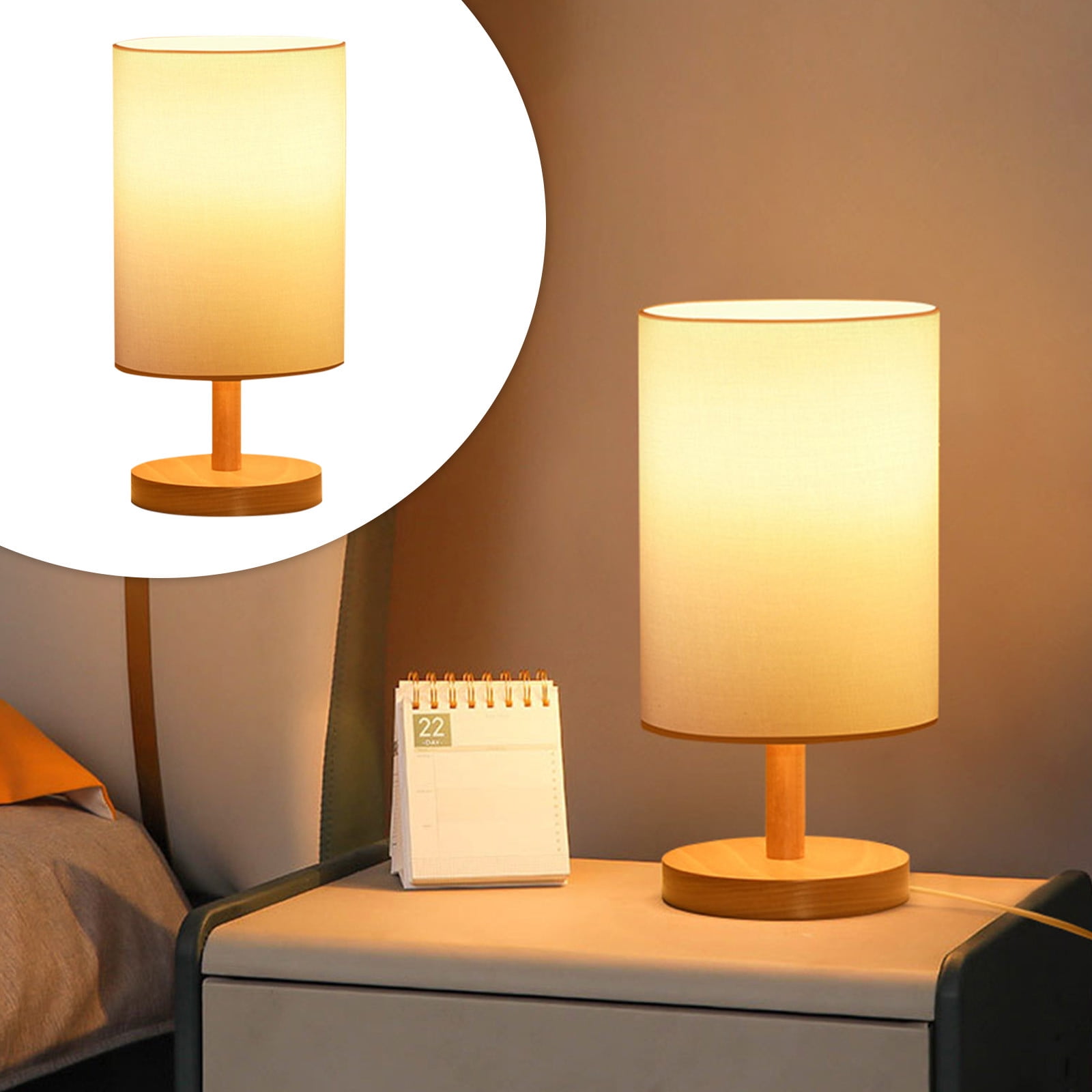 100Fens Bedside Table Lamp - Small Bedroom Lamps For Nightstand,Solid ...