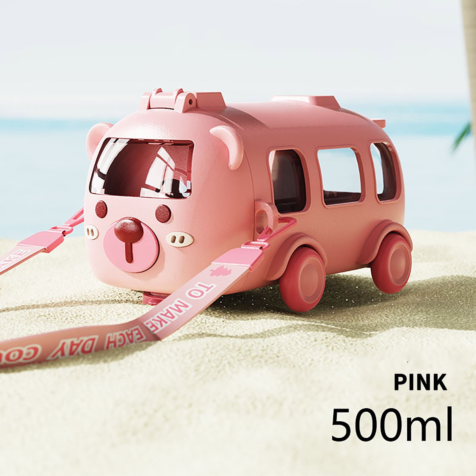 100Fens Bus Straw Water Bottle With Strap,Creative Bus Shaped Portable ...