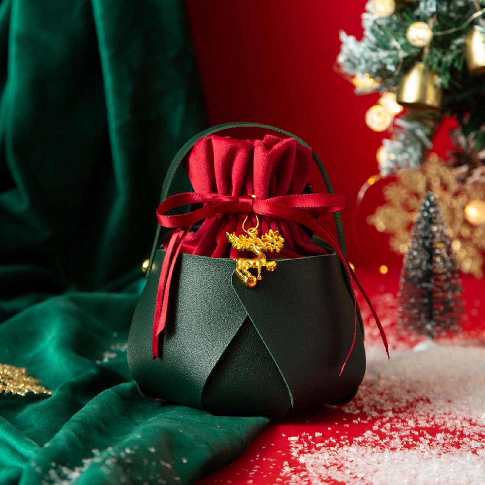 100Fens Christmas Bags Leather Tote Bucket Christmas Eve Velvet Gift ...