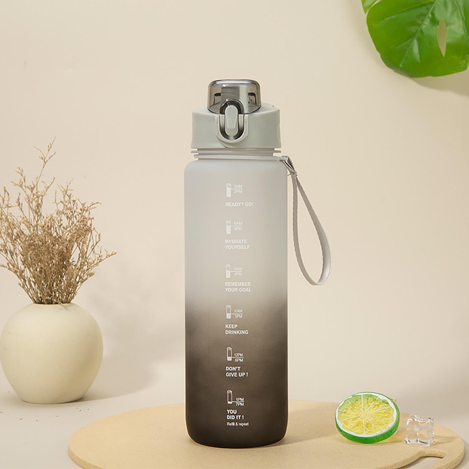 100Fens Colored Water Bottles with Removable Straw & Time Marker ...