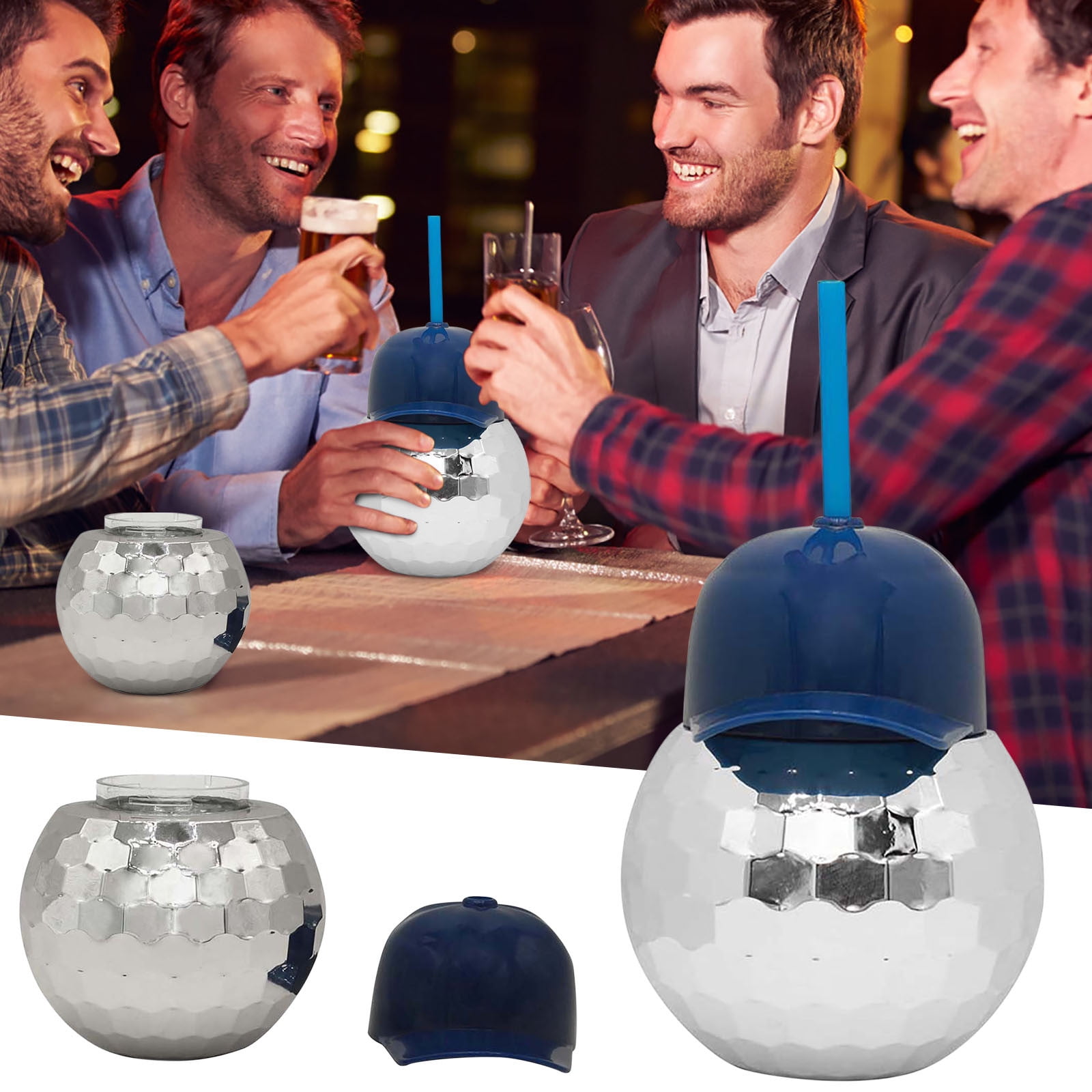 100Fens Disco Ball Cups with Baseball Hat Reusable Disco Ball Drink ...