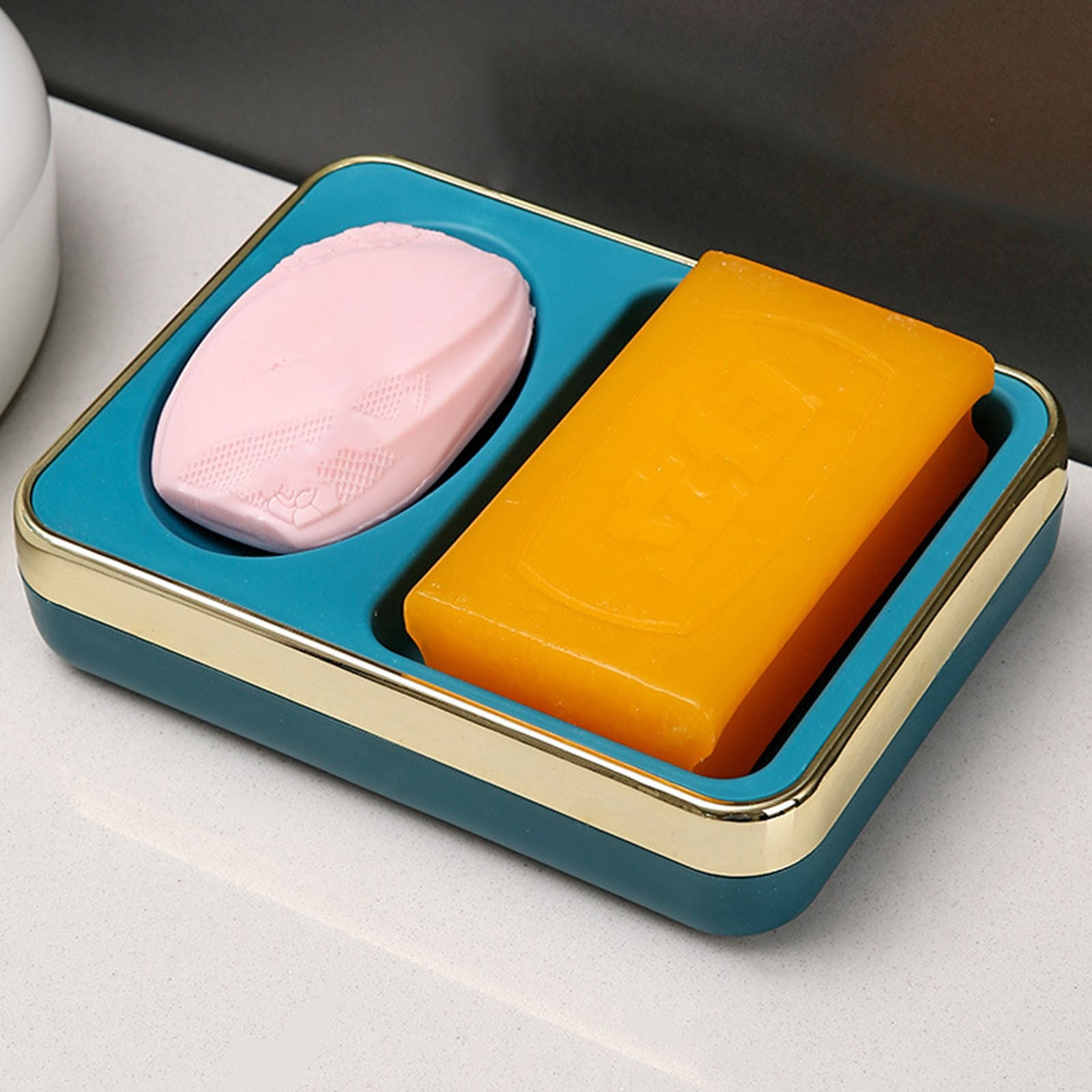 100Fens Double Compartment Soap Box Bathroom Laundry Soap Organizer ...