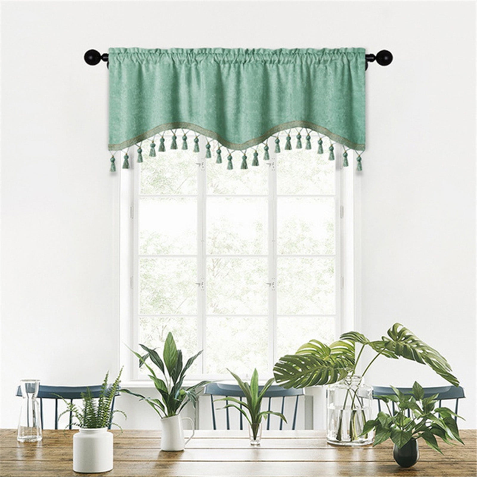 100Fens Elegant Fringed Window Curtains Patterned Rod Panels Stylish ...