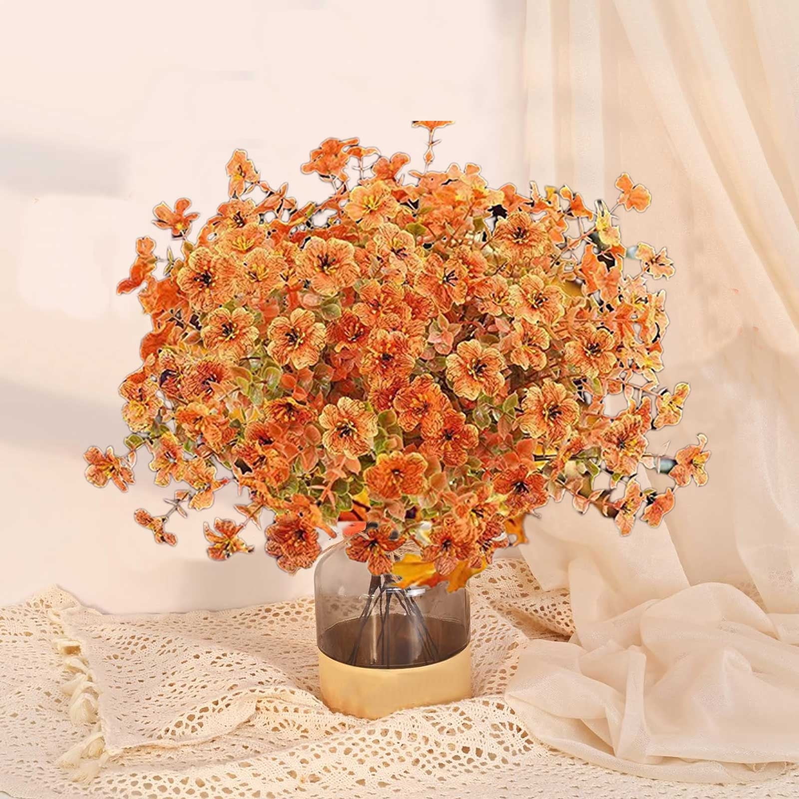 100Fens Fake Fall Flowers Silk Flowers 5Pcs Fall Orange Faux Artificial ...
