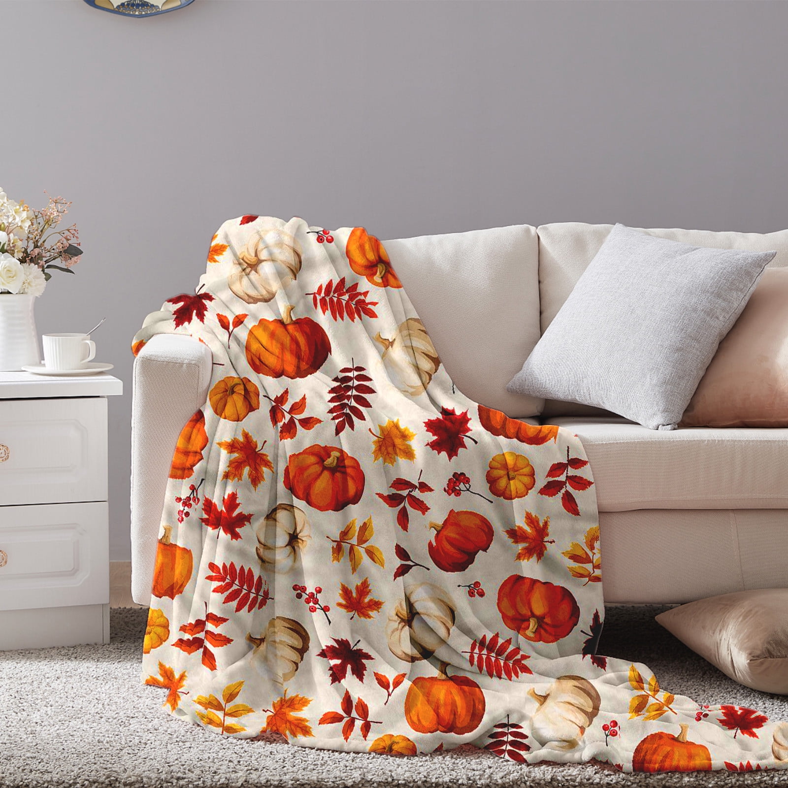 100Fens Fall Pumpkin Blanket Orange Yellow Cream White Autumn Colored ...