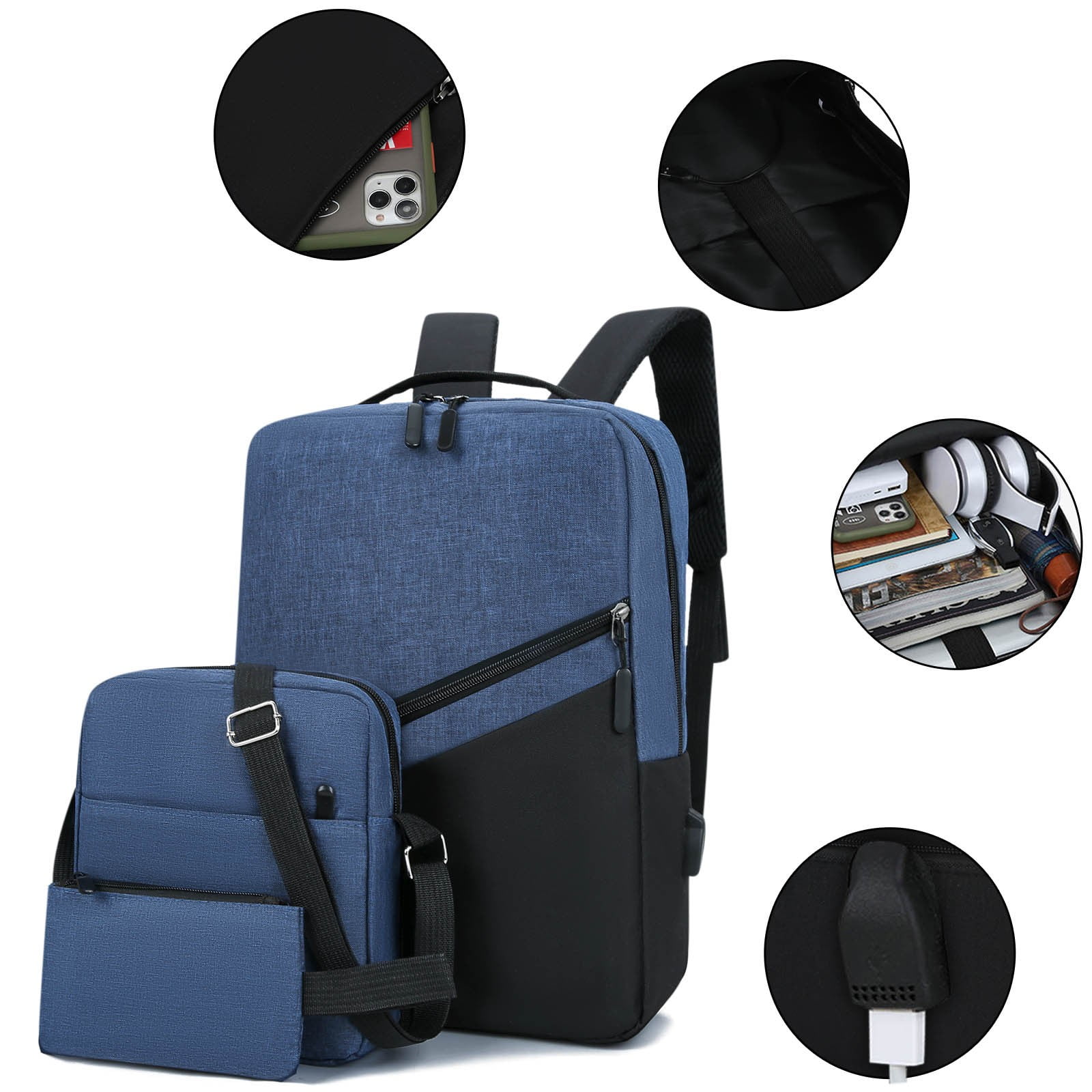 100Fens Fashion Three-Piece Backpack Backpack Male Business Usb ...