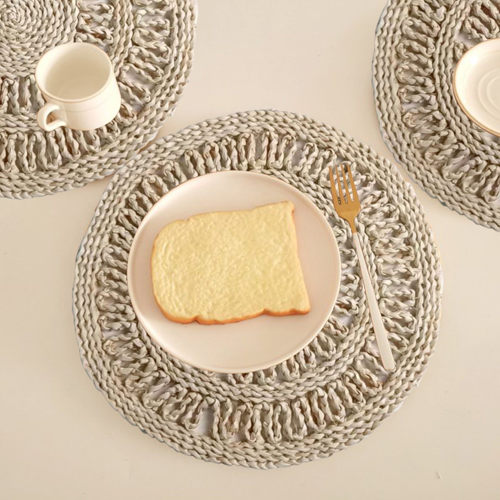 100Fens Hand Woven Straw Placemats Table Insulation Mats Western Style ...