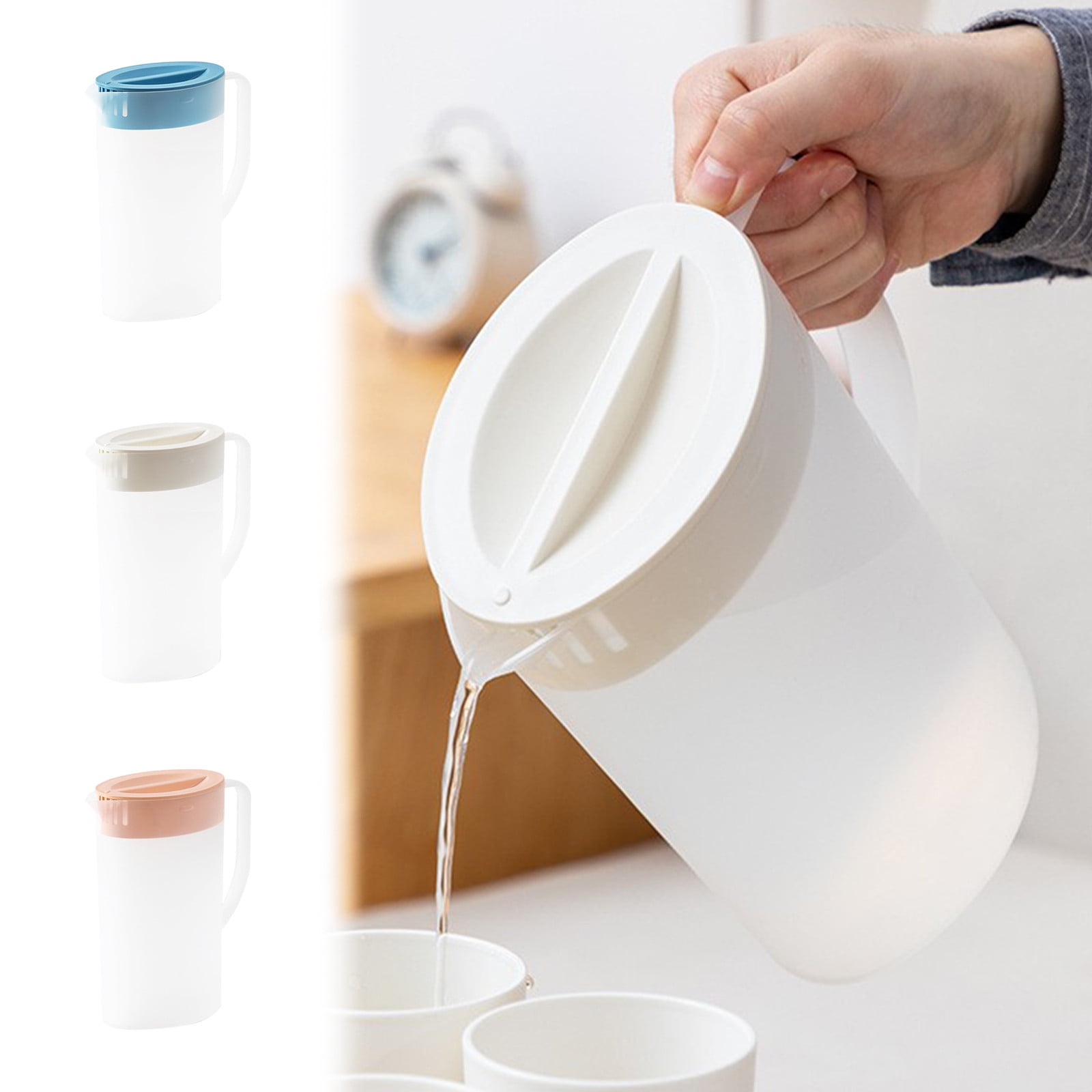 100Fens Plastic Pitcher Jug with Lid and Vented Spout for Both Iced and ...