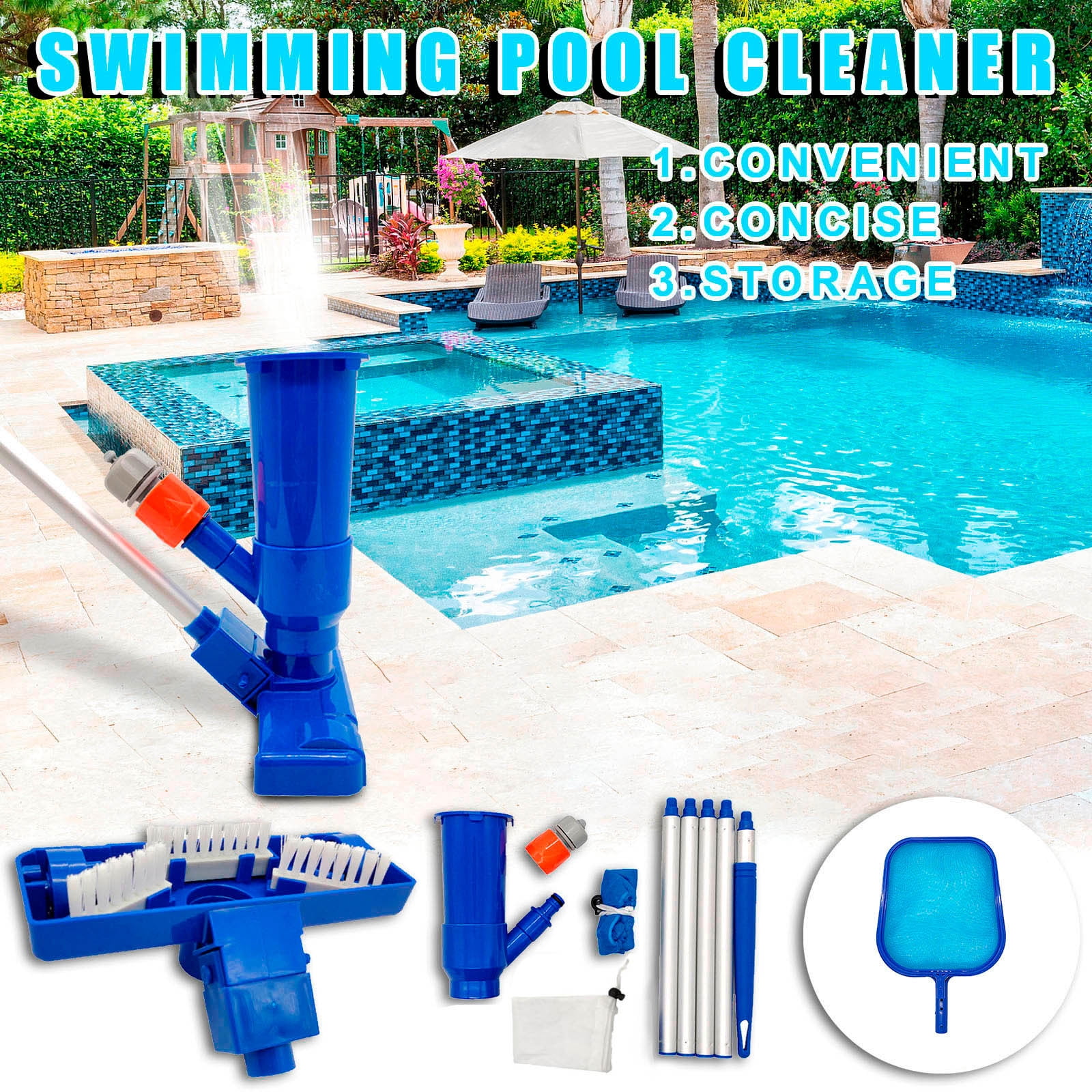 100Fens Pool supplies Portable Swimming Pool Vacuum Cleaner And Salvage Net Combination Summer ...