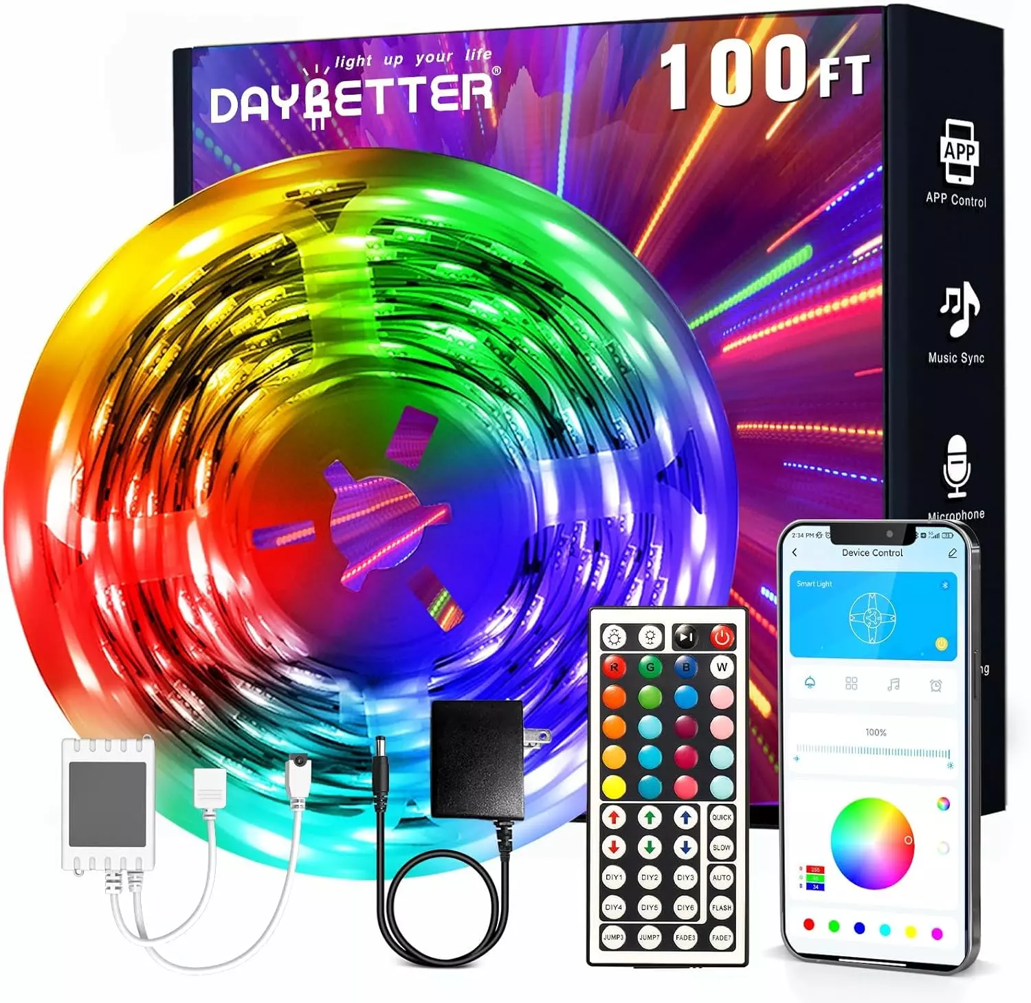 100Ft LED Strip Lights, Smart Light with App Remote Control, RGB LED ...