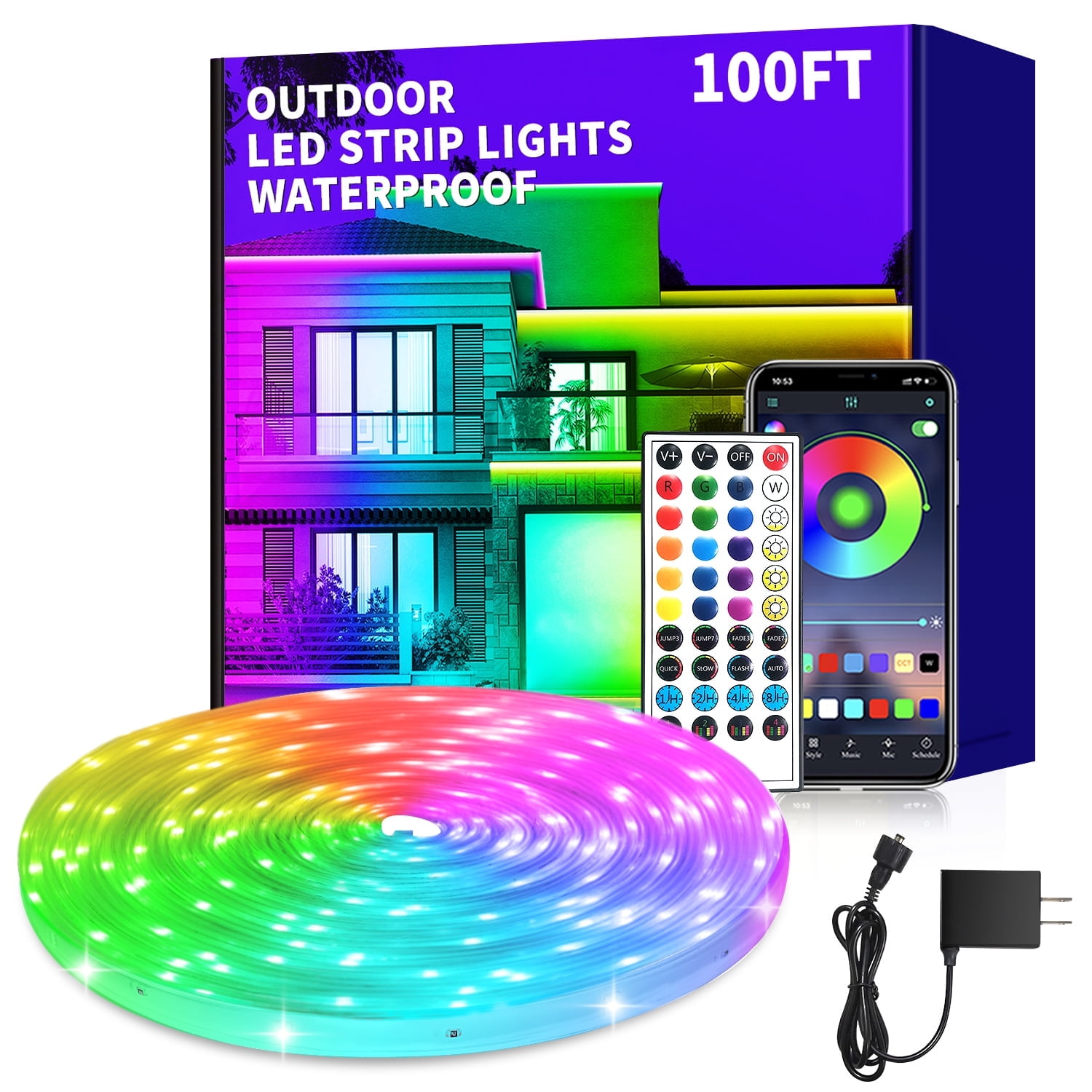 100Ft Outdoor Waterproof LED Strip Lights,Music Sync RGB IP68 Led ...