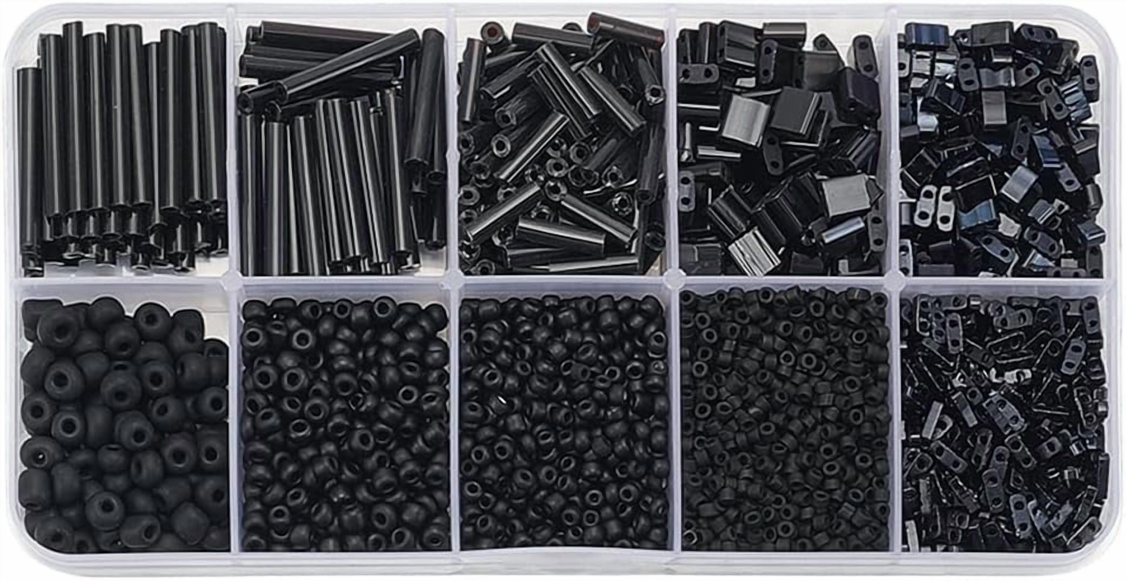 100G 10 Styles Glass Seed Beads Frosted Black Round Glass Beads Flat ...