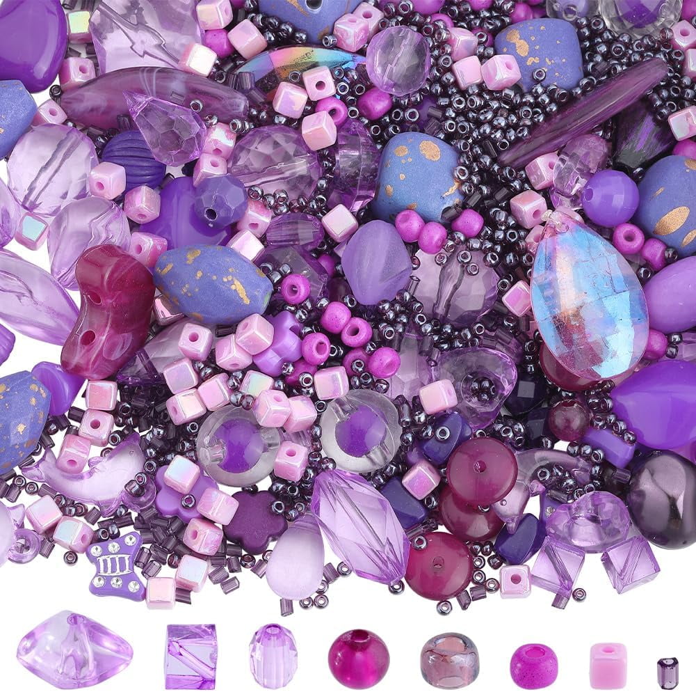 100G 5 Styles Purple Pony Bead Acrylic Seed Beads Bulk Assorted Round ...
