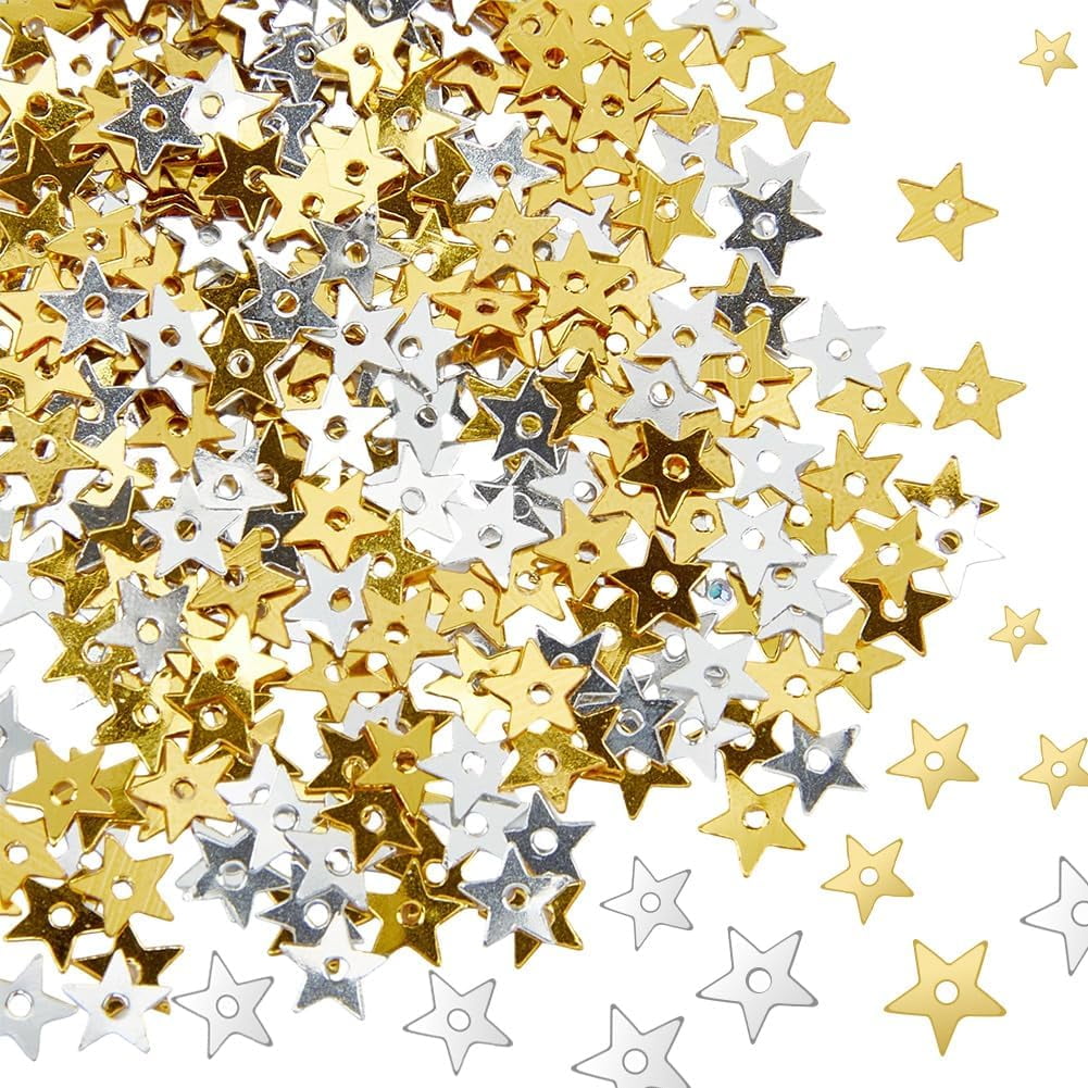 100G Small Gold Silver Star Sequins Glitter Loose Sequin Confetti Metallic Foil with Hole ...