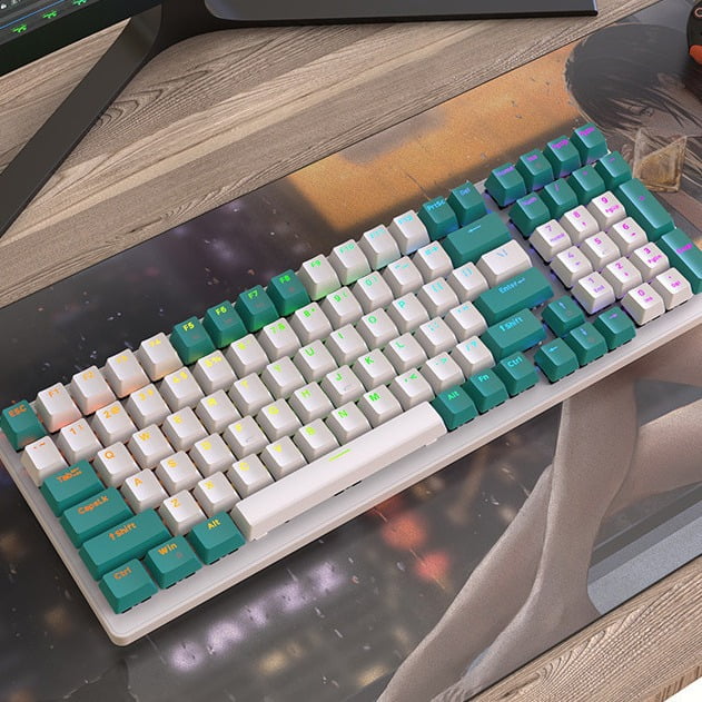 100Key NKRO Type-C 2.4G Bluetooth-compatible Keyboard (Aqua Green Blue ...