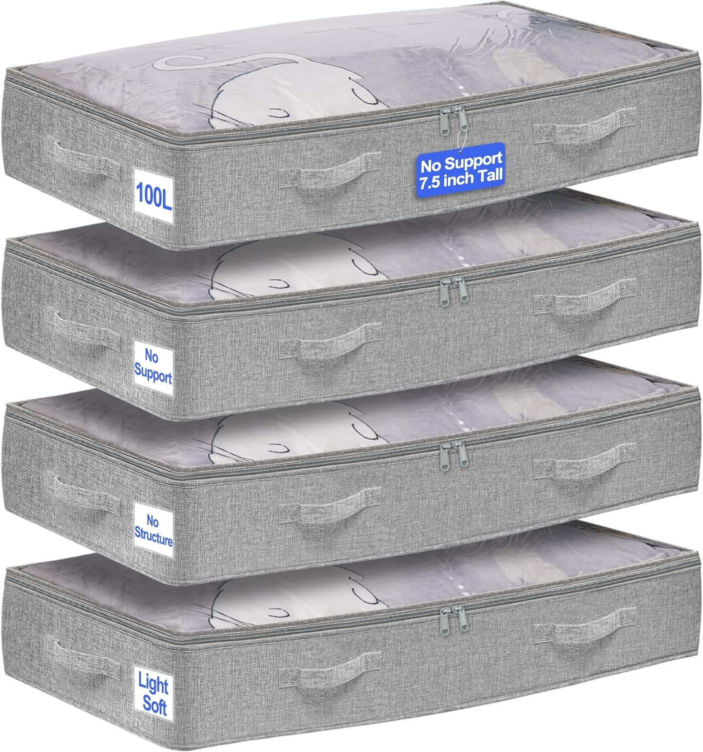 100L Under Bed Storage Containers, NO STRUCTURE Extra Large Underbed ...