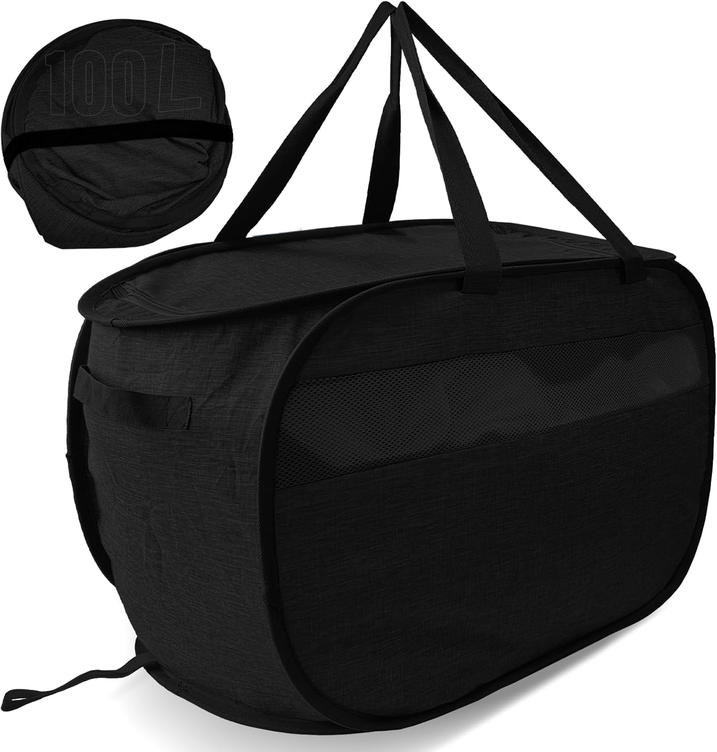 100L Extra Large Mesh Pop Up Laundry Hamper with Lid & Handles, XL ...