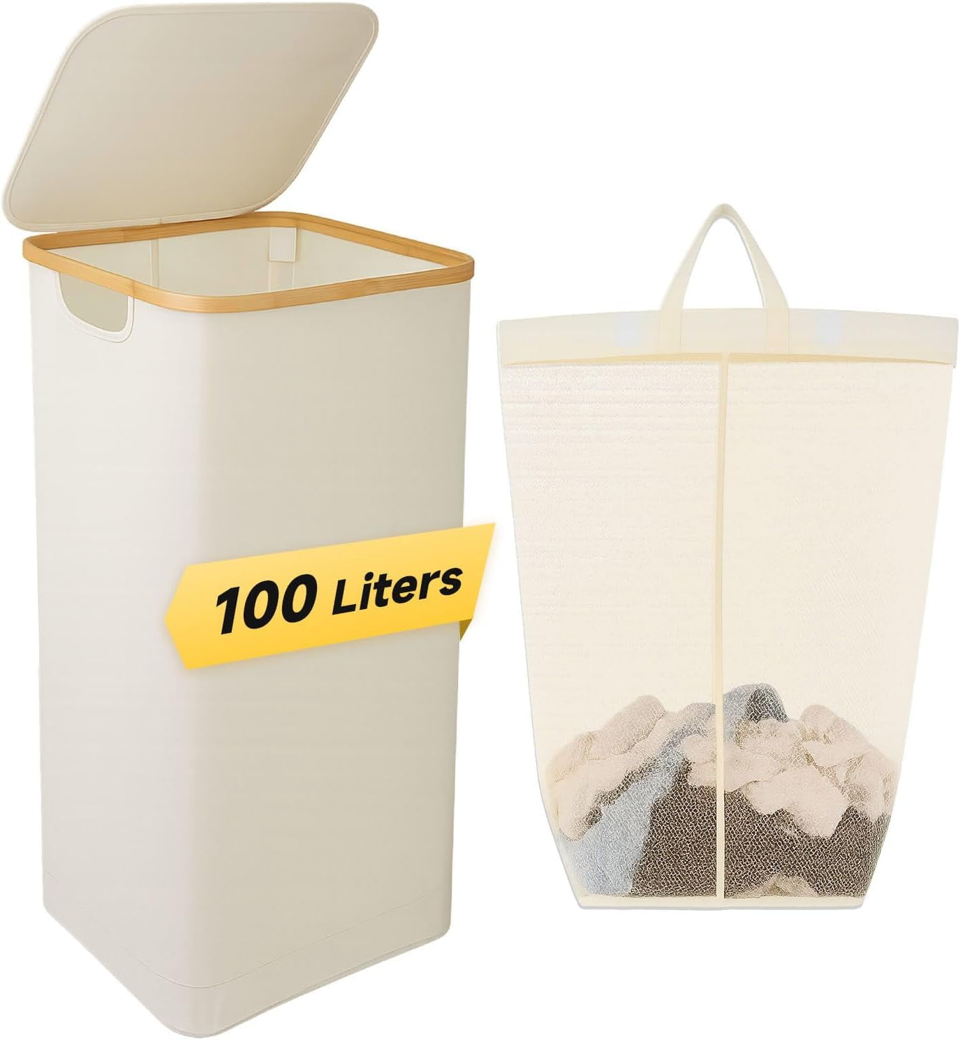 100L Foldable Laundry Hamper with Lid - Dirty Clothing Hamper ...