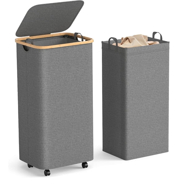 100L Large Capacity Laundry Hamper - Foldable Rolling Laundry Basket ...