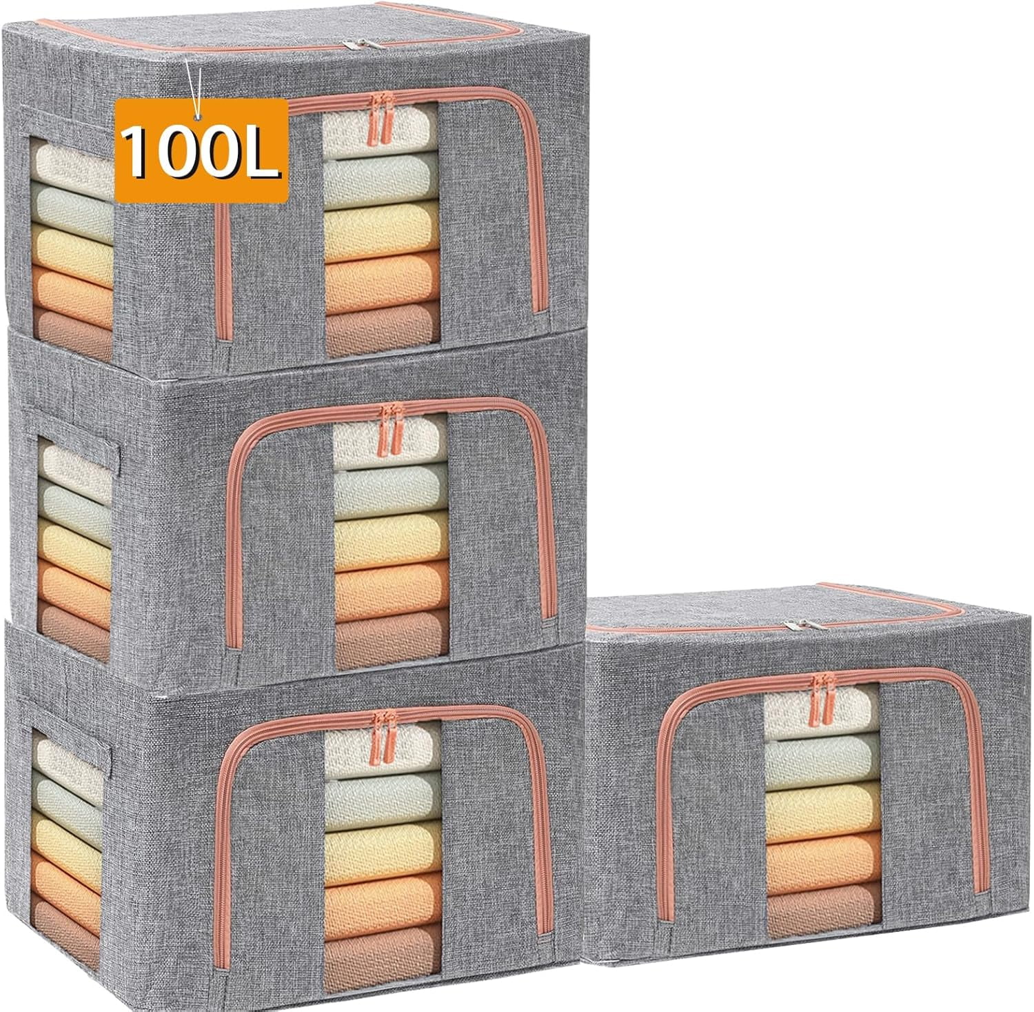 100L Large Storage Bags,Stackable Clothes Storage Bins with Hold Shape ...