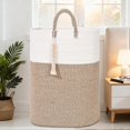 100L Rectangle Woven Laundry Basket, Tall Hamper with Bead Tassels ...