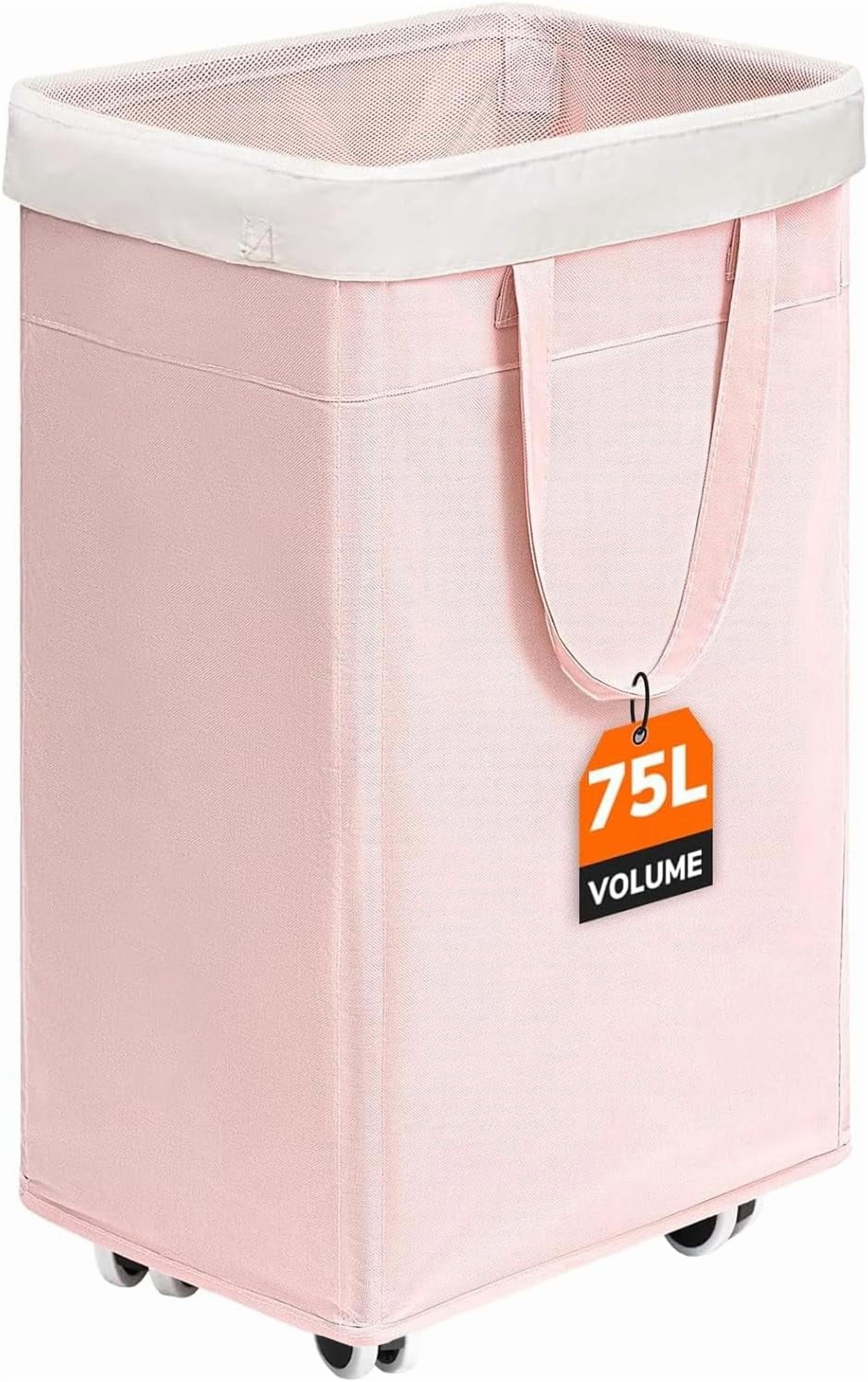 100L Slim Laundry Hamper with Wheels, Collapsible Rolling Laundry ...