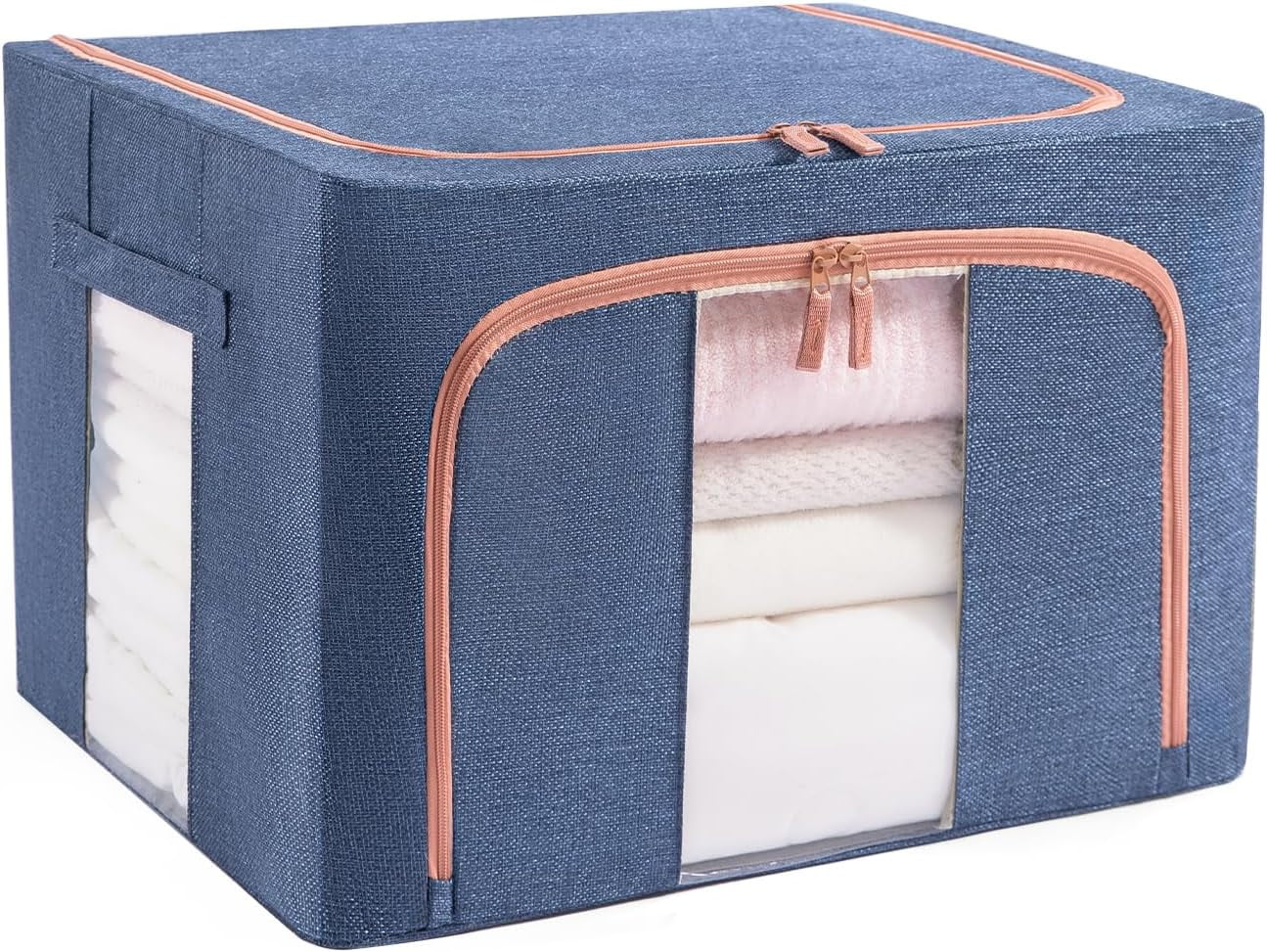 100L Stackable Clothes Storage Bins with Metal Frame Handles & Zipper ...