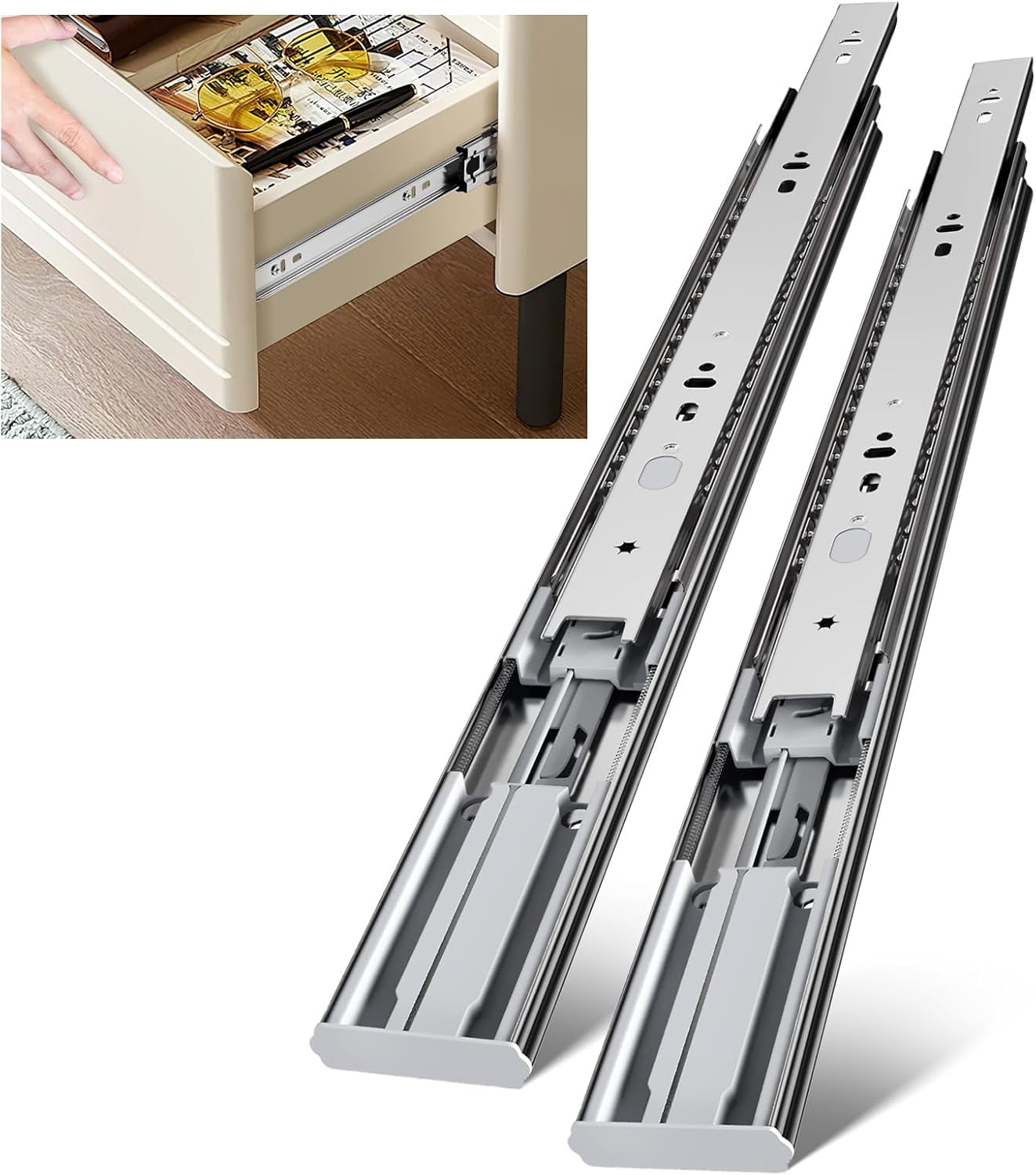 100LB Load Capacity Soft Close Drawer Slides 14 Inch Side Mount Rails ...