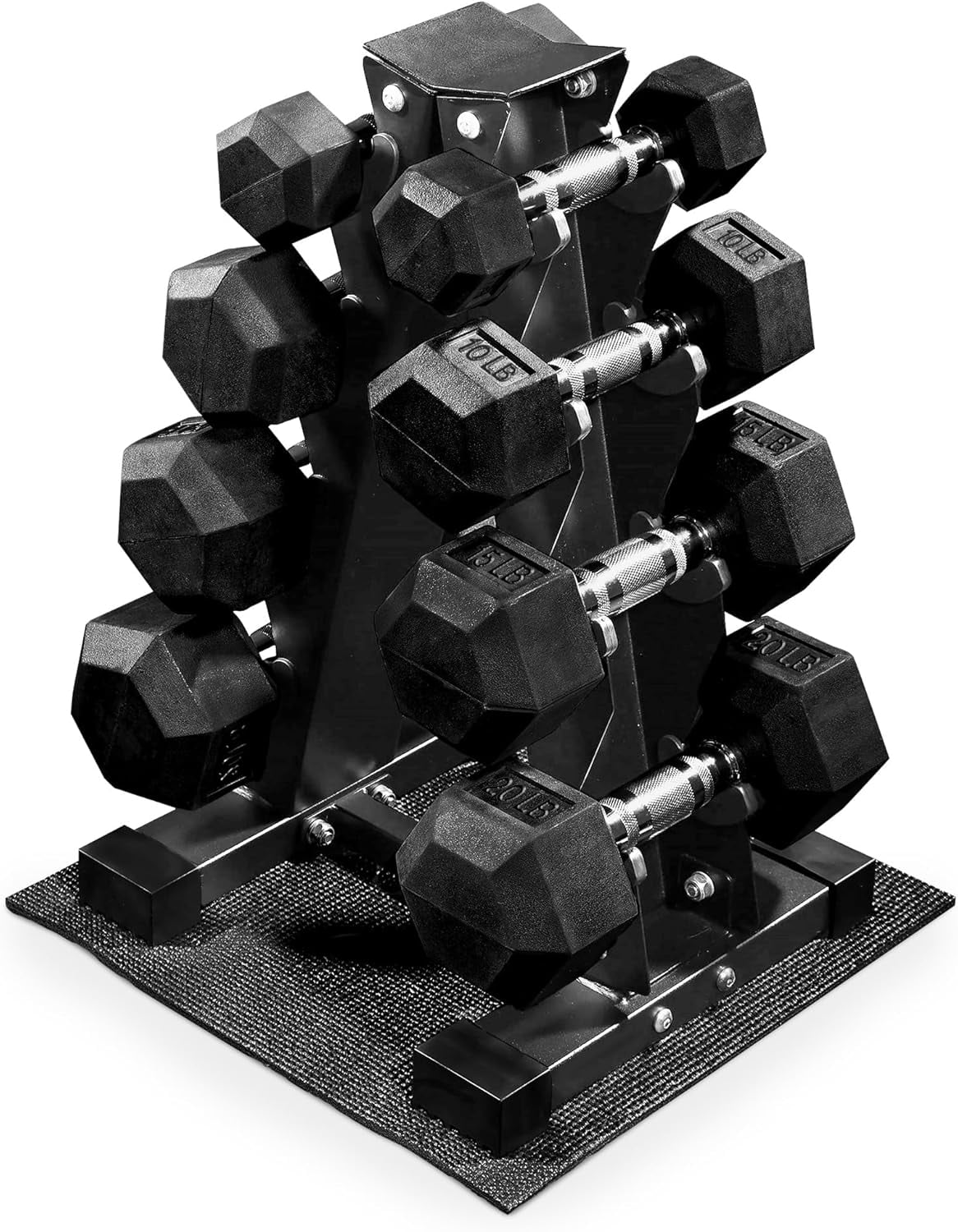 100LB or 150LB Rubber Coated Hex Dumbbell Weight Set and Storage Rack ...