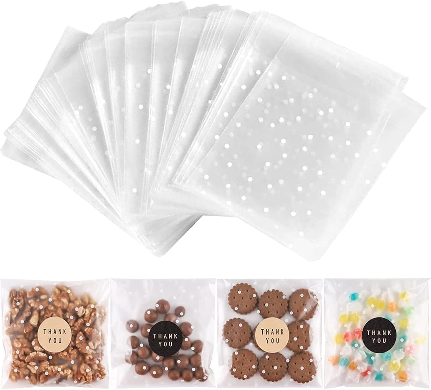 100PACK Self Adhesive Cookie Bags Cellophane Treat Bags Thank You Candy ...