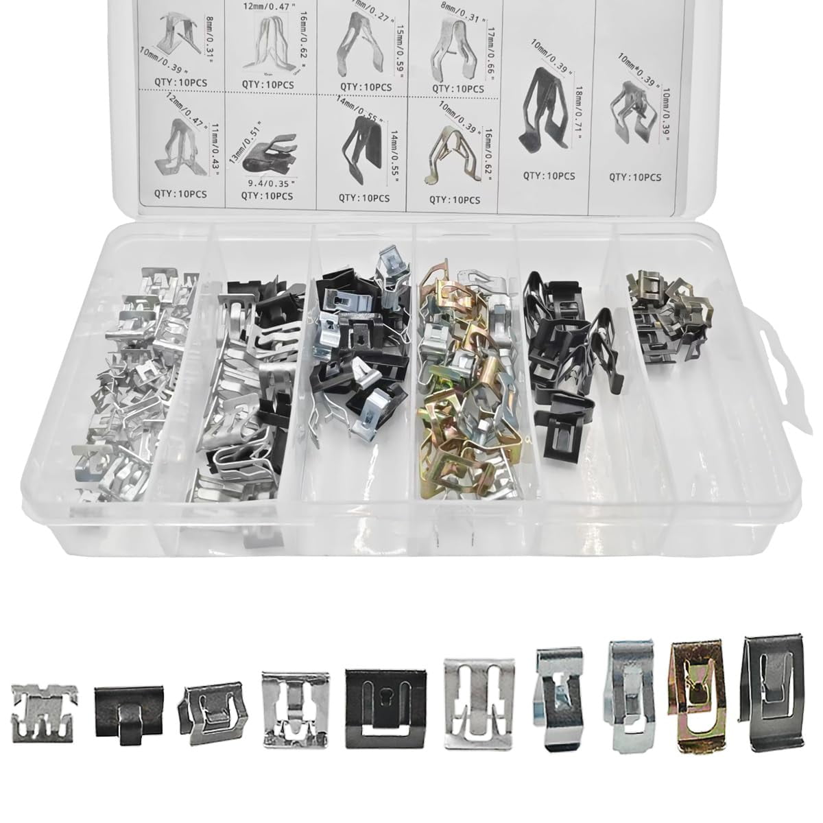 100PCS 10 Sizes Auto IFF17 Car U-Clip, Metal Moulding Clip Kit, Body ...