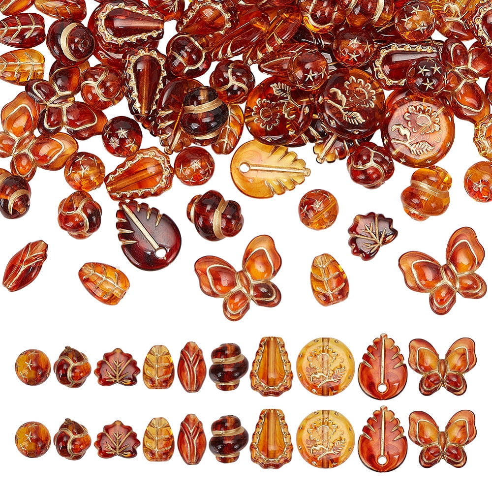 100PCS 10Style Acrylic Bead Golden Metal Enlaced Mix Shapes Mixed ...